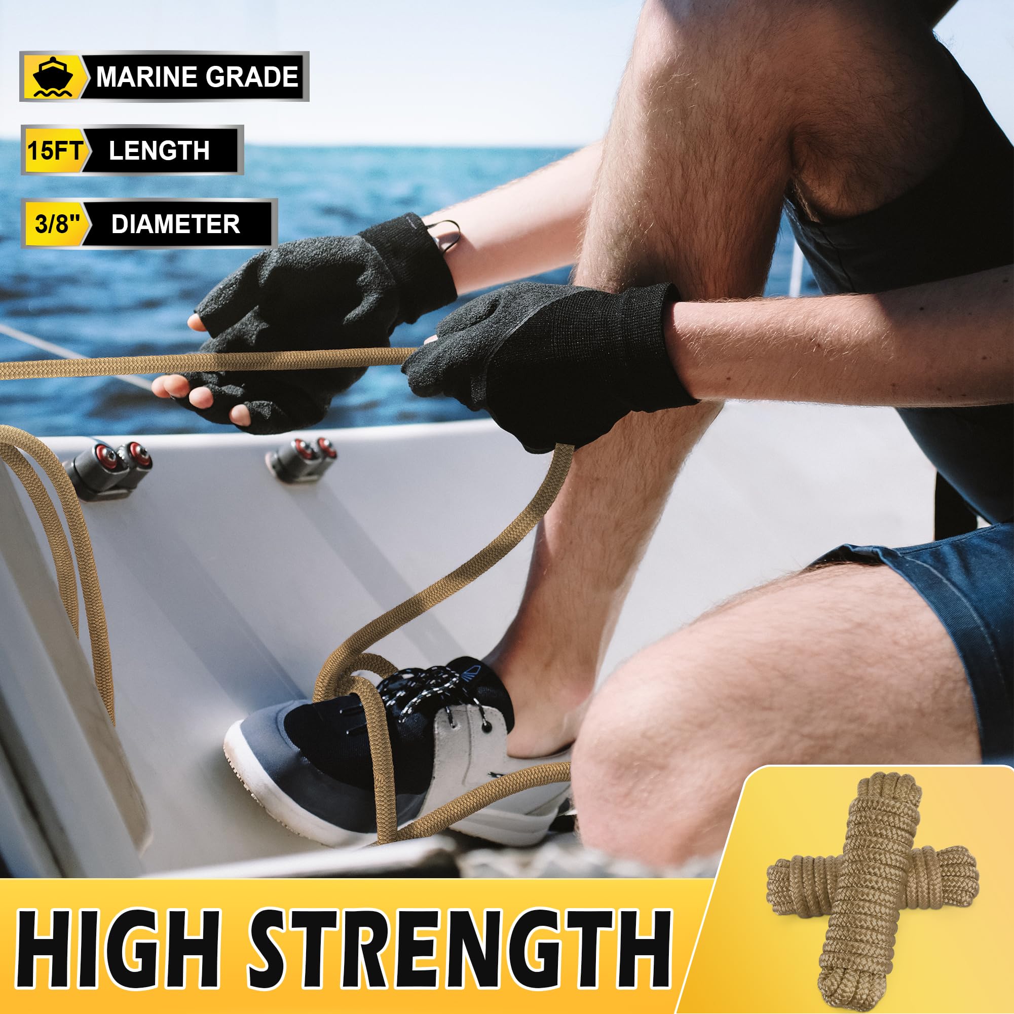 Snapklik.com : AOLEBA Boat Dock Lines 3/8 X 15 Dock Line For Boats ...