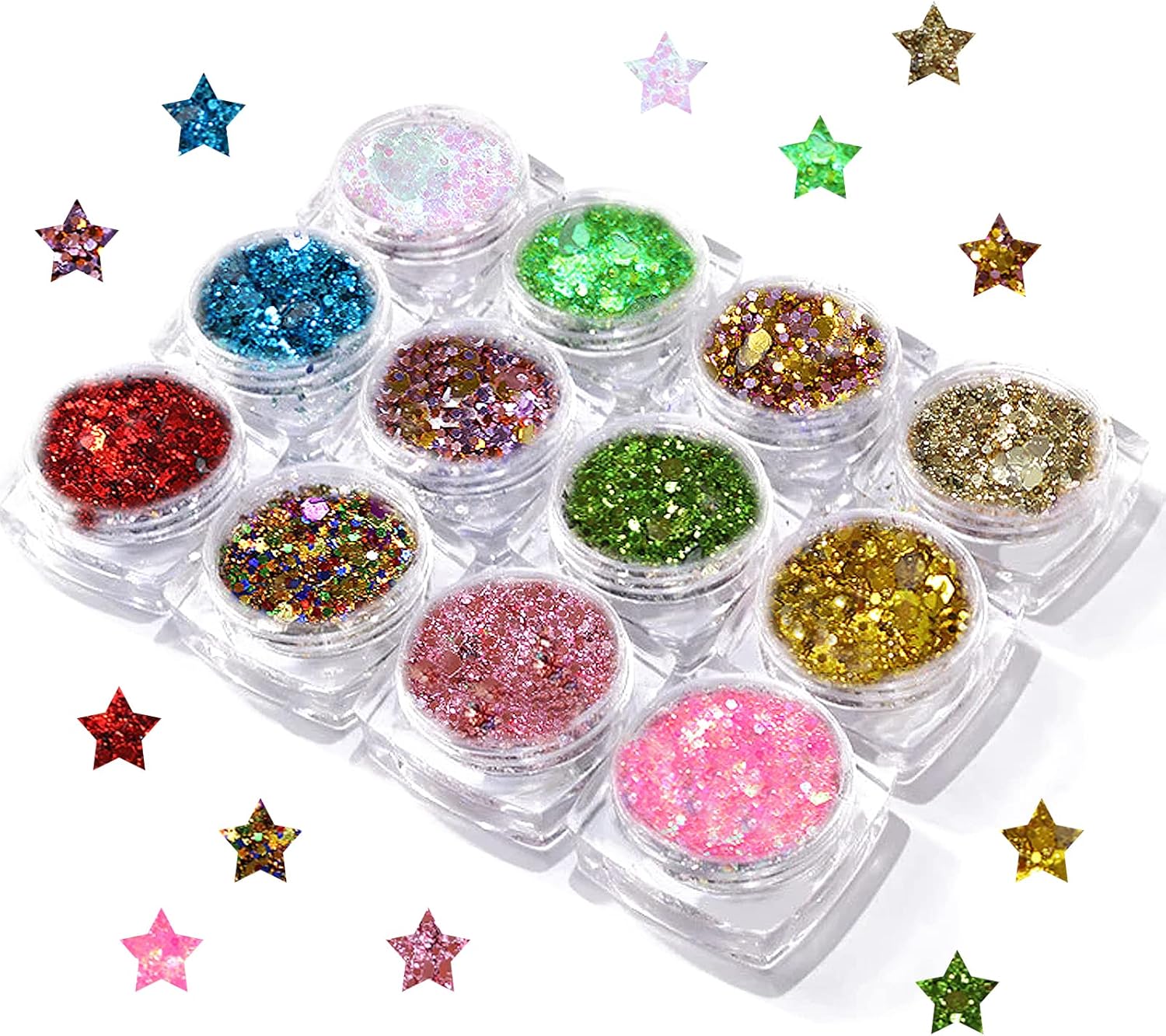 Amazon.com : 12 Colors Body Glitter Gel Set Ong-Lasting Holographic ...