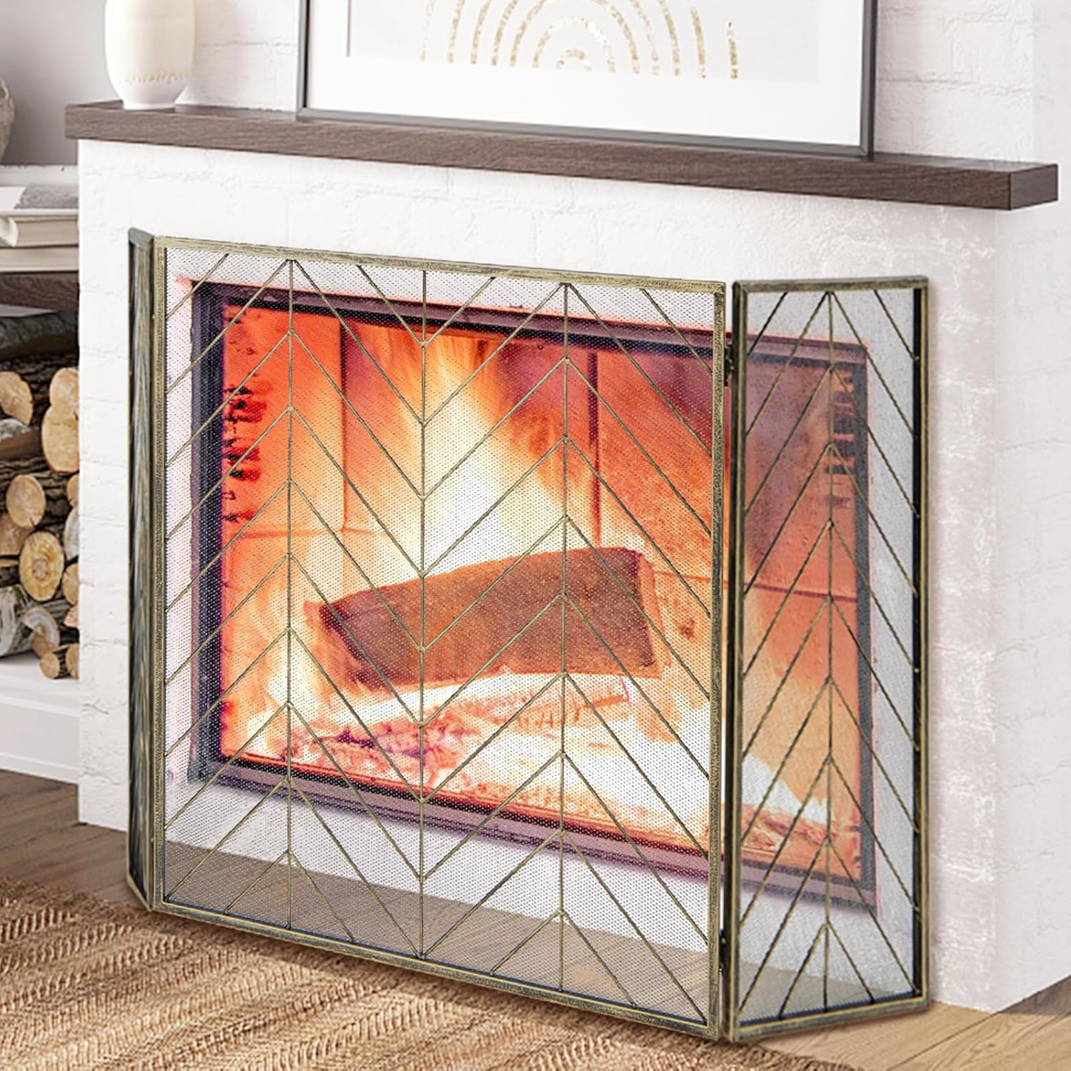 Amazon.com: IRONMAX Fireplace Screen, 3-Panel Foldable Wrought Iron ...