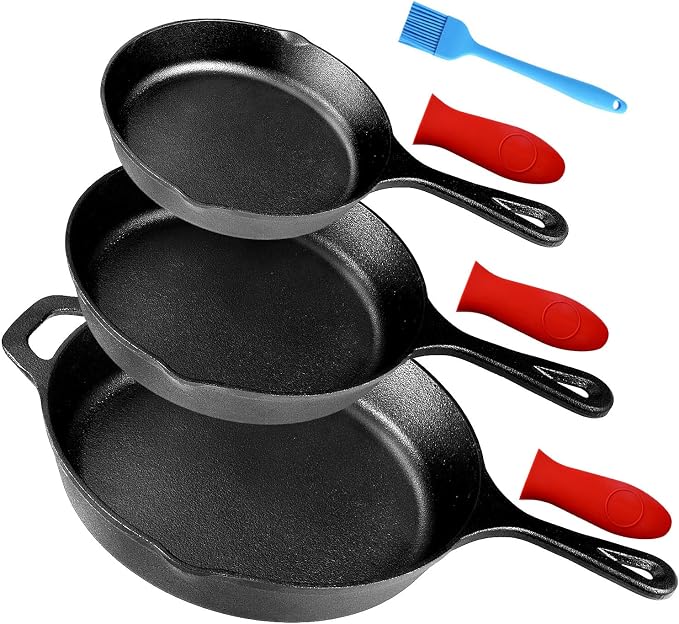 Amazon.com: Pre-Seasoned Cast Iron Skillet Set of 3 | 6", 8" & 10" Cast ...