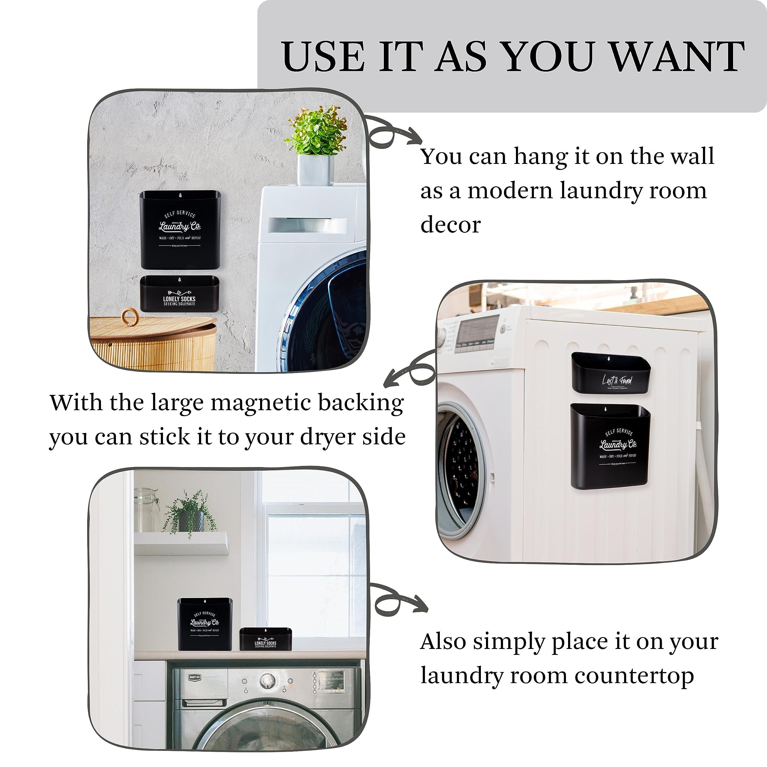Snapklik.com : MONJITA Magnetic Lint Bin For Laundry Room Set, Large ...