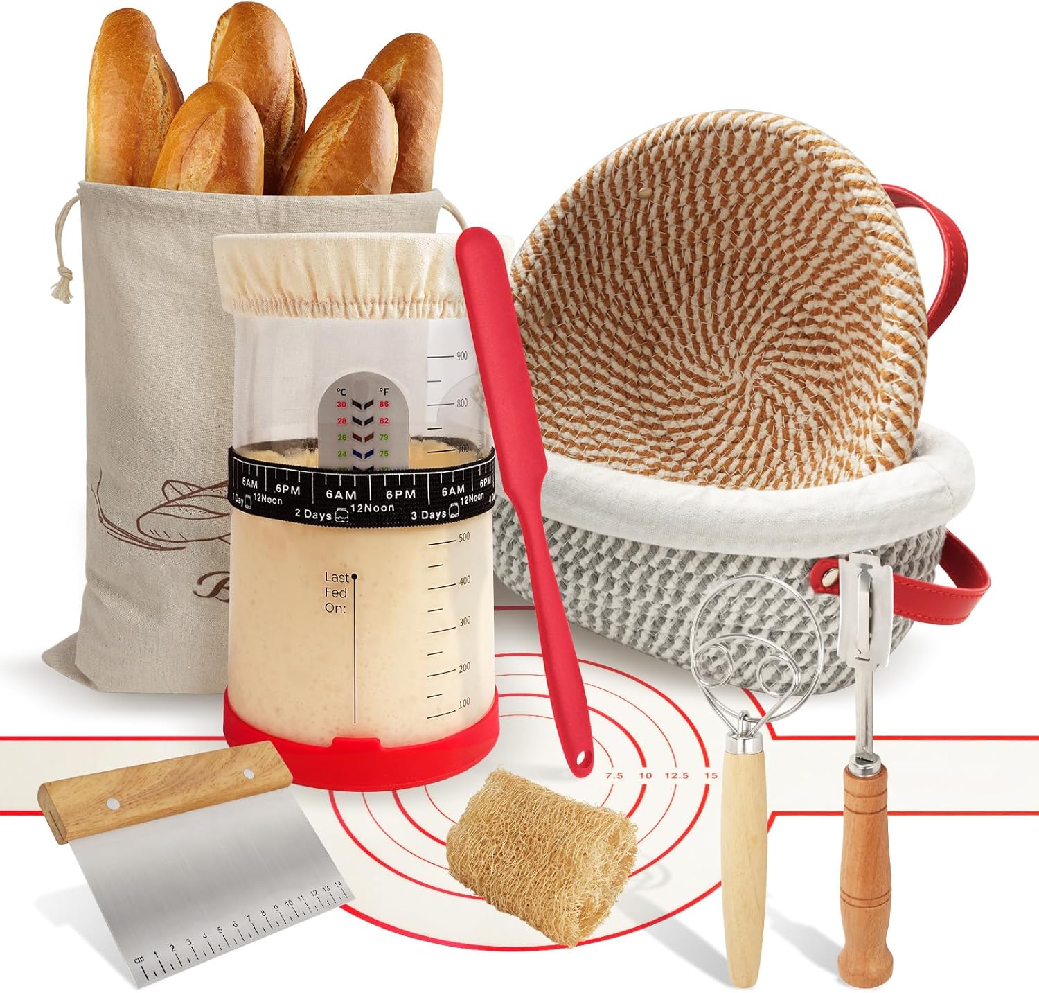 Amazon.com: Sourdough Starter Kit - Round & Oval Cotton Rope Banneton ...
