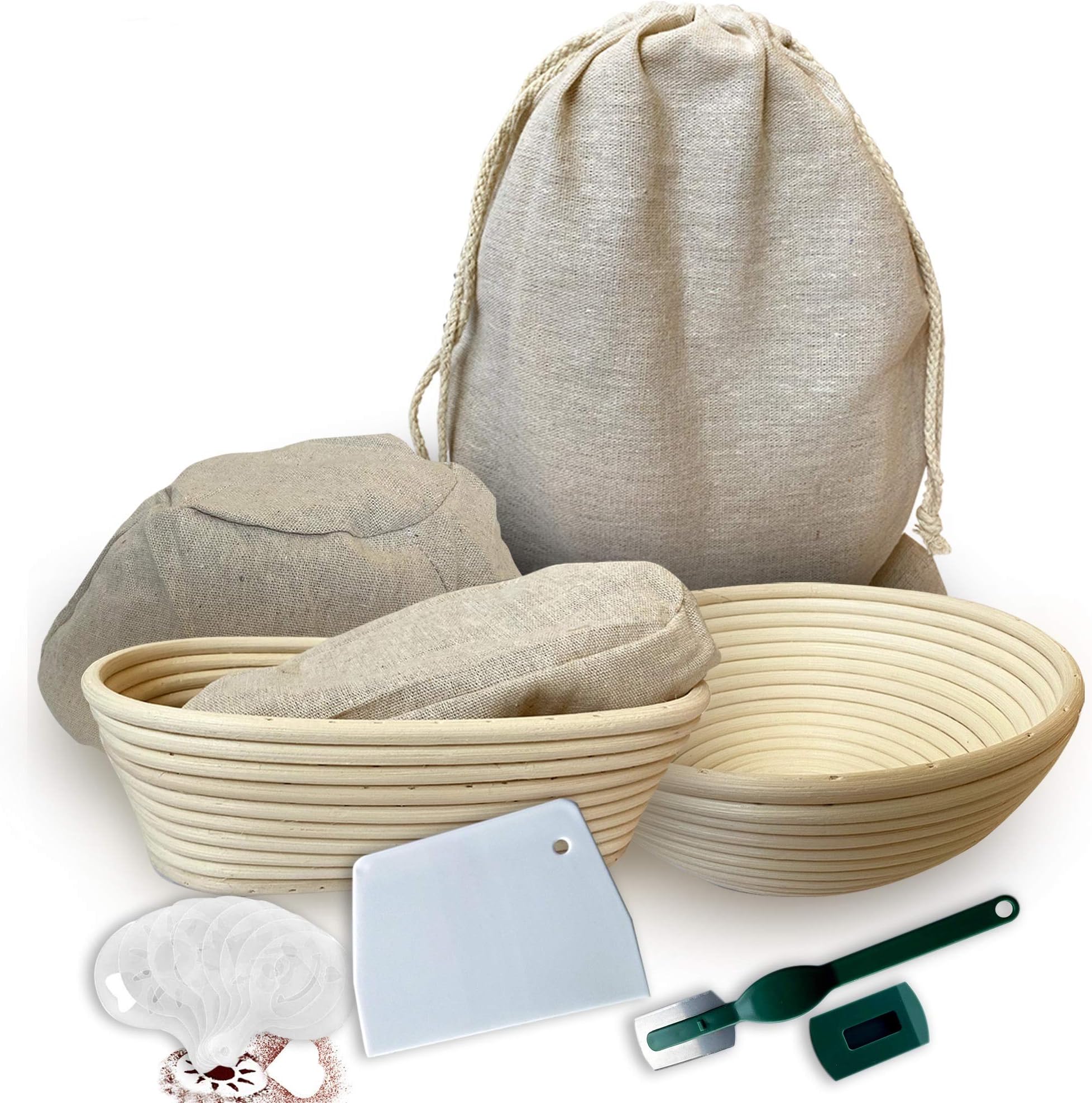 Amazon.com: Banneton Bread Proofing Basket Set - 9 Inch Round & 10 Inch ...