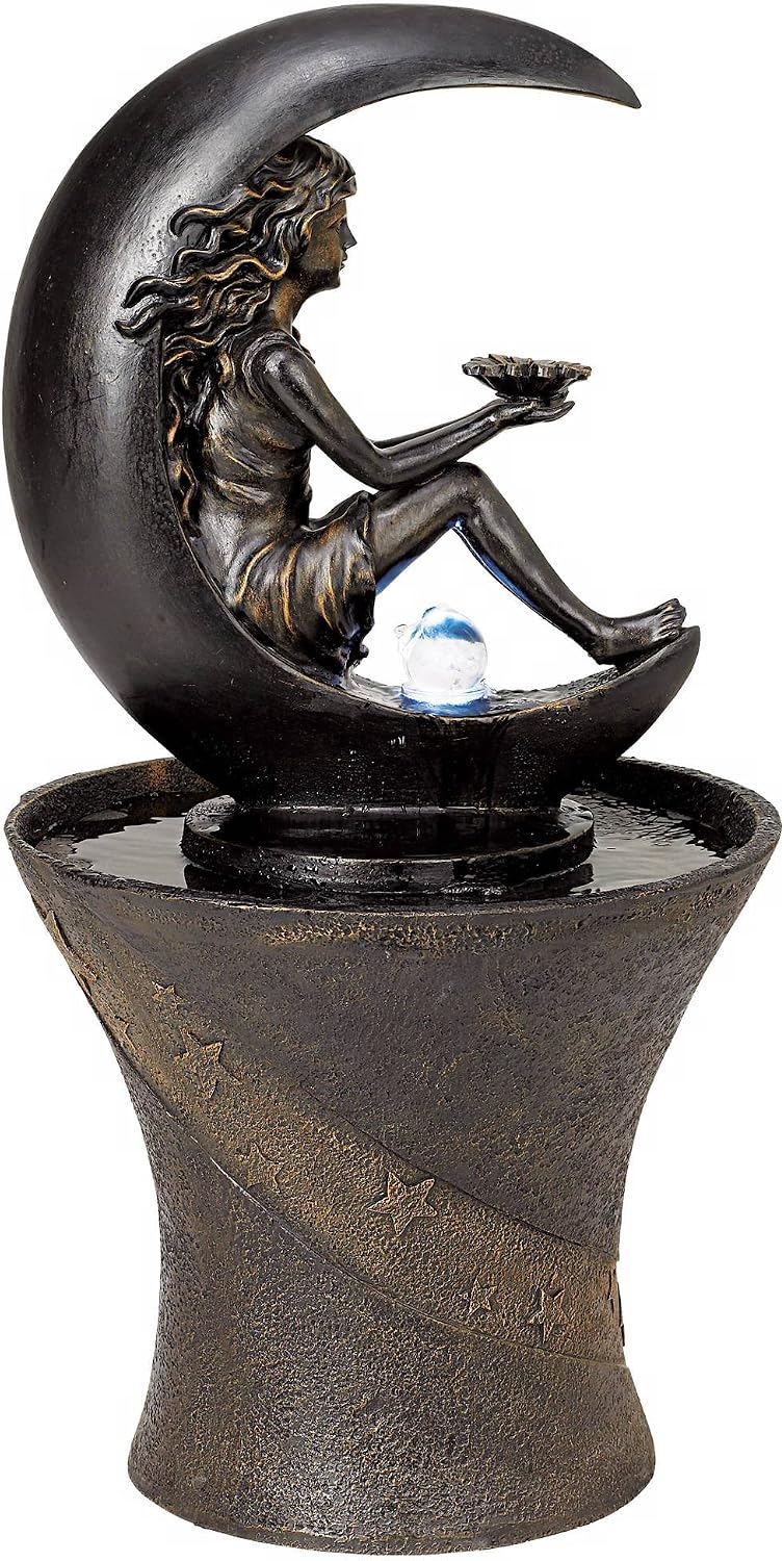 Crescent Moon Modern Outdoor Floor Bubbler Water Fountain 34" High with ...
