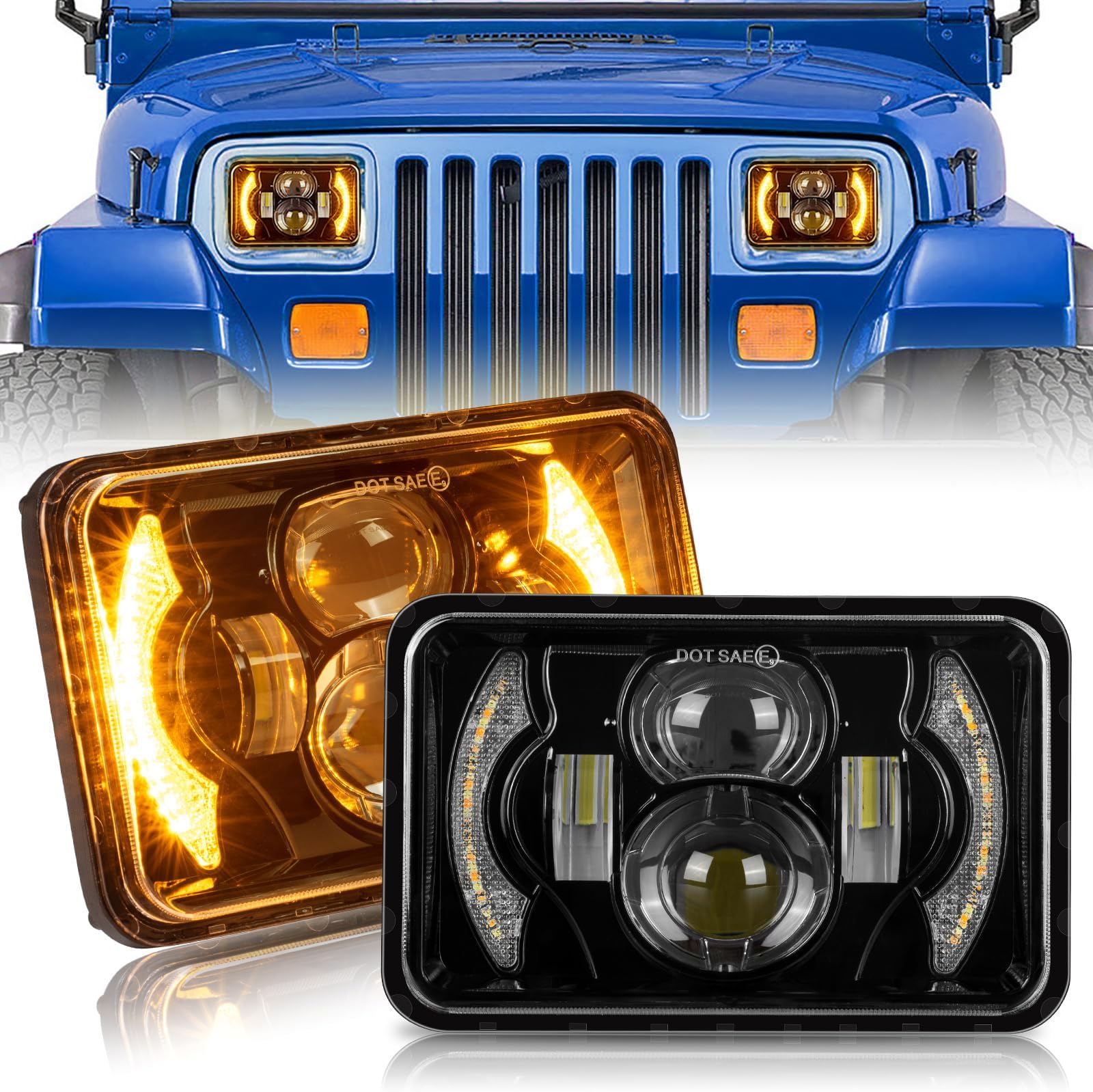 Amazon.com: HILLSKING 4X6 LED Headlights, Rectangular Head Lights DOT ...