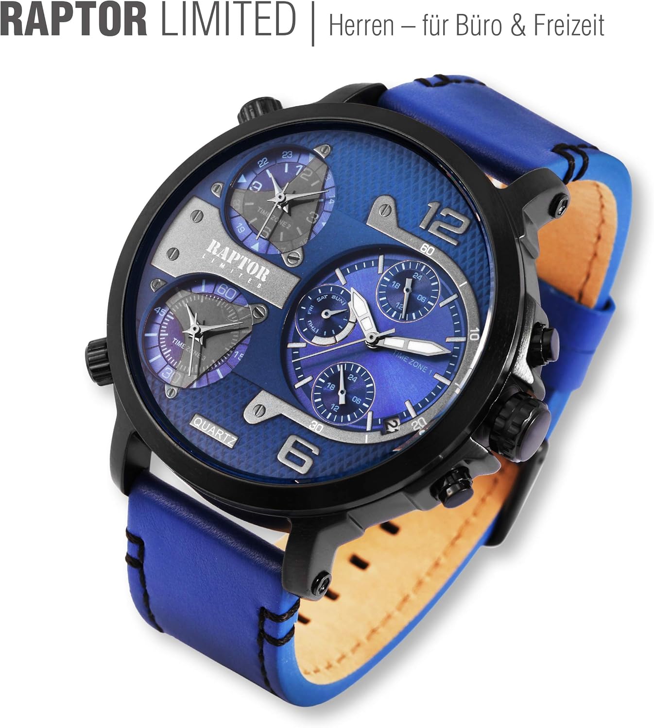 Raptor Limited Men’s Watch with Real Leather Top Side, Underside ...