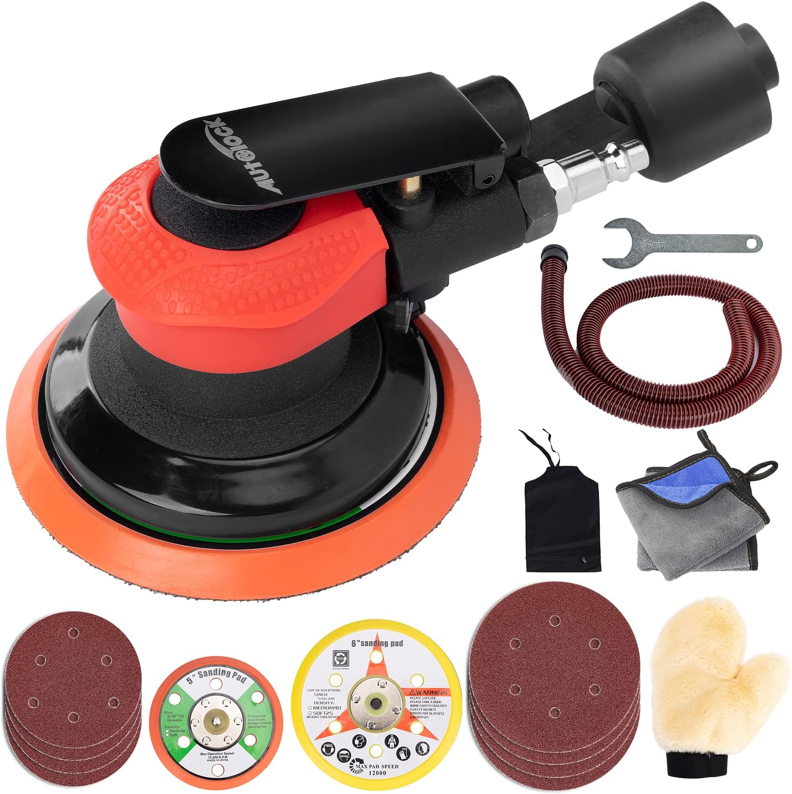 Autolock Two-in-one Air Random Orbital Sander, 5" & 6" Pneumatic Palm ...
