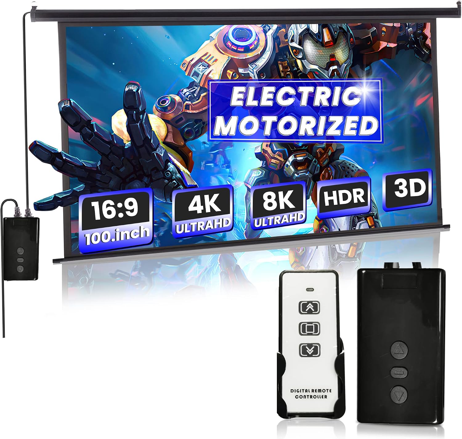 Amazon.com: 100” Motorized Projector Screen 16:9 Electric roll Down ...