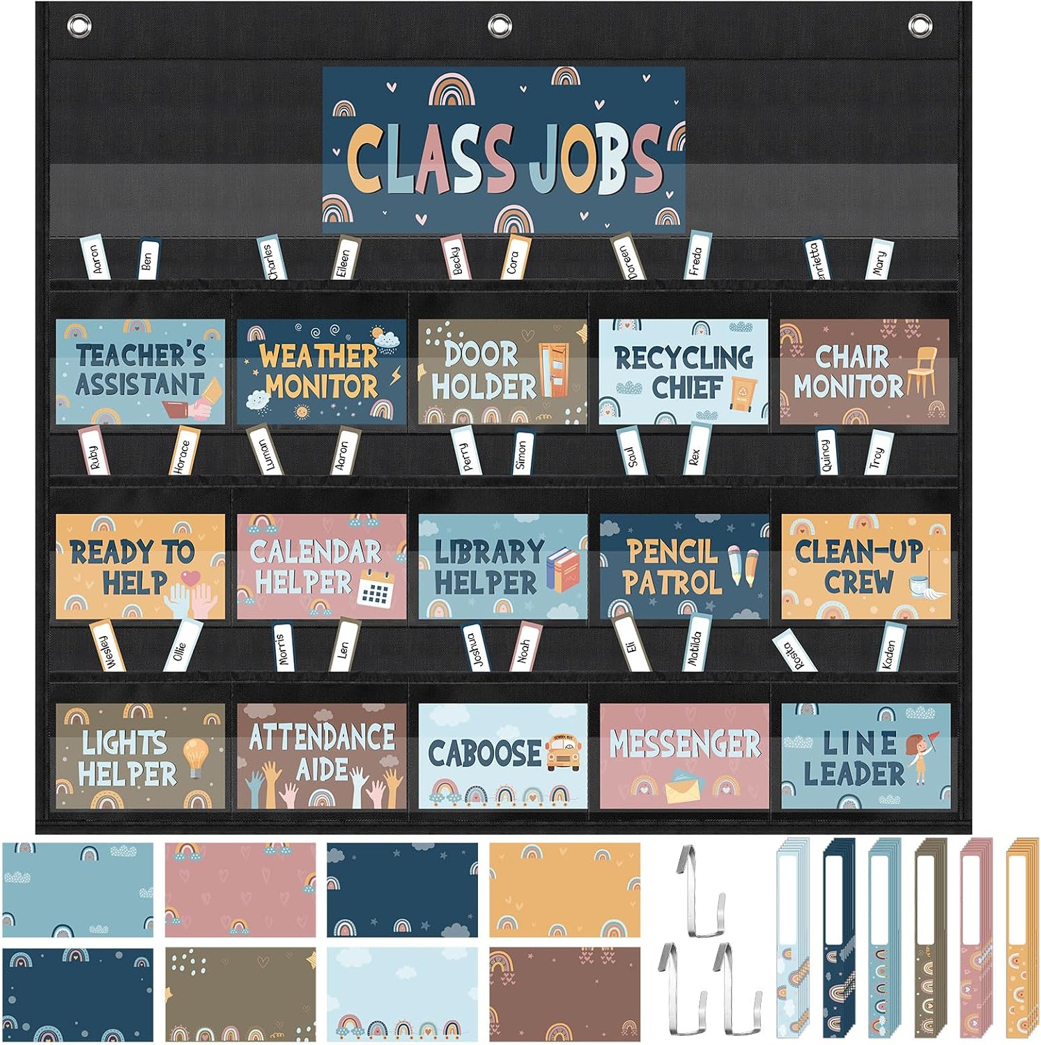 Amazon.com: Fulmoon 86 Pcs Class Jobs Pocket Chart Set Teacher's Helper ...
