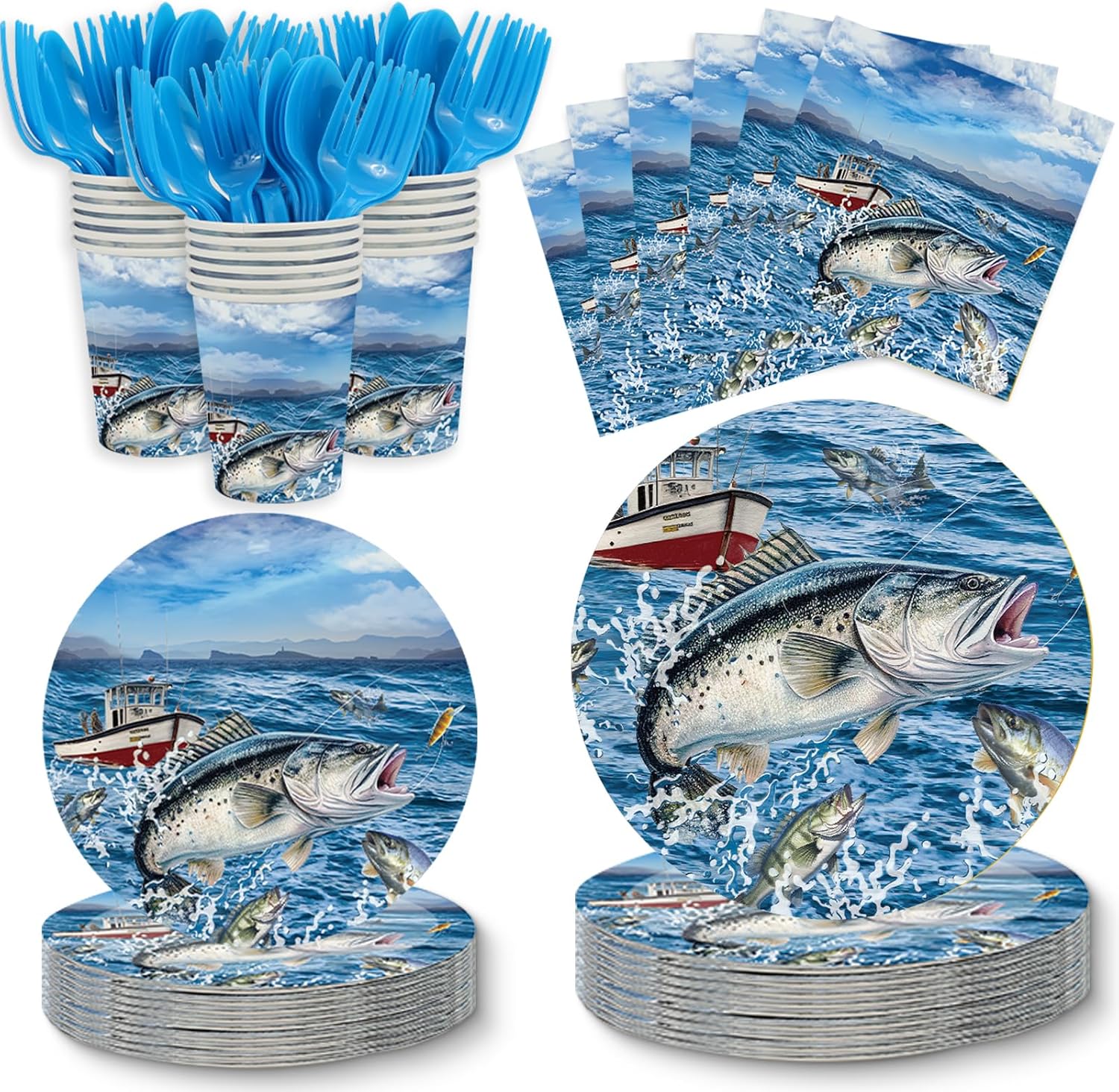 Amazon.com: 168 Pcs Fishing Party Birthday Decorations,24 Guests ...