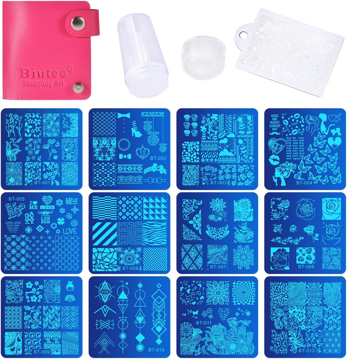 Nail Stamping Plates Set 12 pcs Nail Plates 1 stamper 1 scraper 1 ...