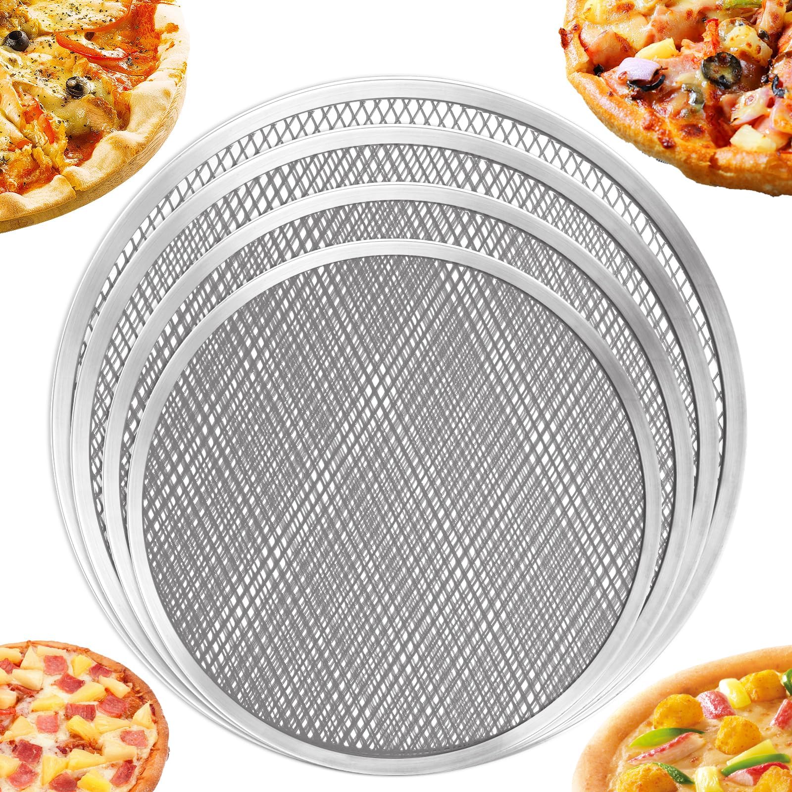 Amazon.com: ABuff Pizza Screen, 4 Pack Seamless Aluminum Pizza Pan With ...