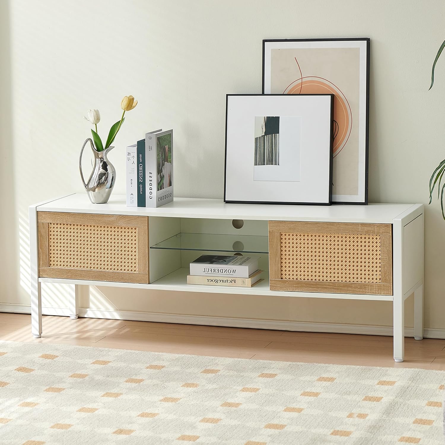 Amazon.com: ChicBliss Rattan TV Stand,Mid Century Modern TV Stand with ...