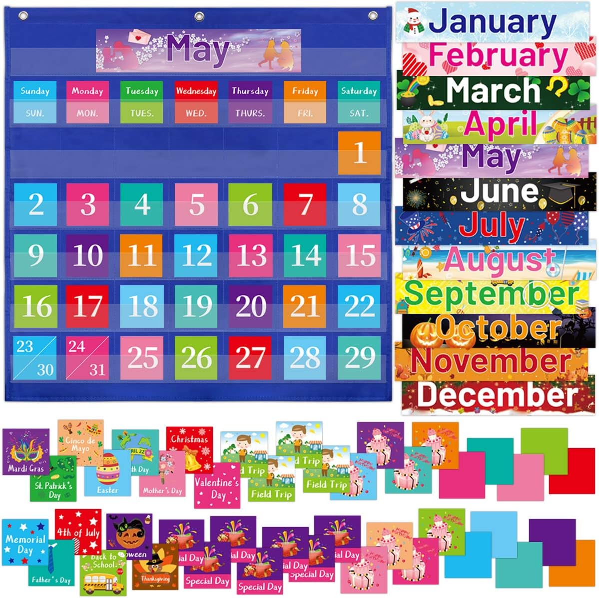 Amazon.com: Teacher Created Resources Colorful Calendar Pocket Chart ...