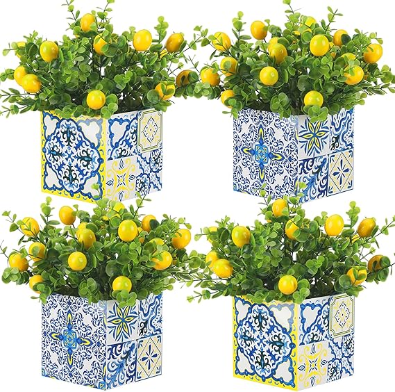 Amazon.com: Giegxin Blue Tiles Lemon Table Centerpiece Decor Amalfi ...
