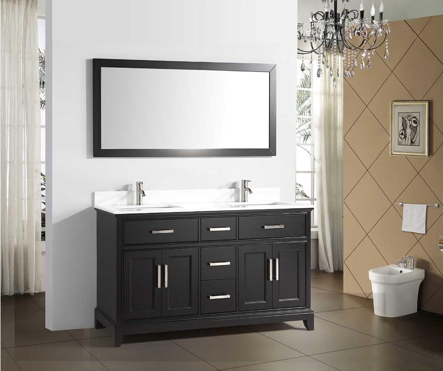 Vanity Art 60 Inch Bathroom Vanity Set with super White Phoenix Stone ...