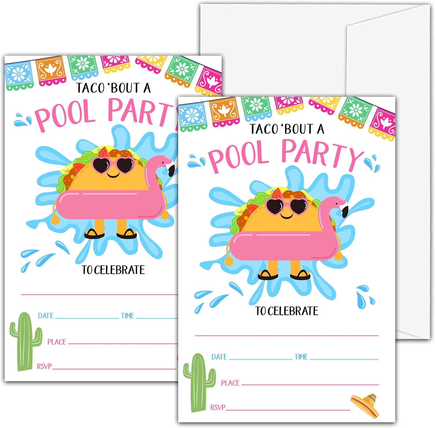 Amazon.com : valucise Pool Party Birthday Invitations, Fiesta Birthday ...
