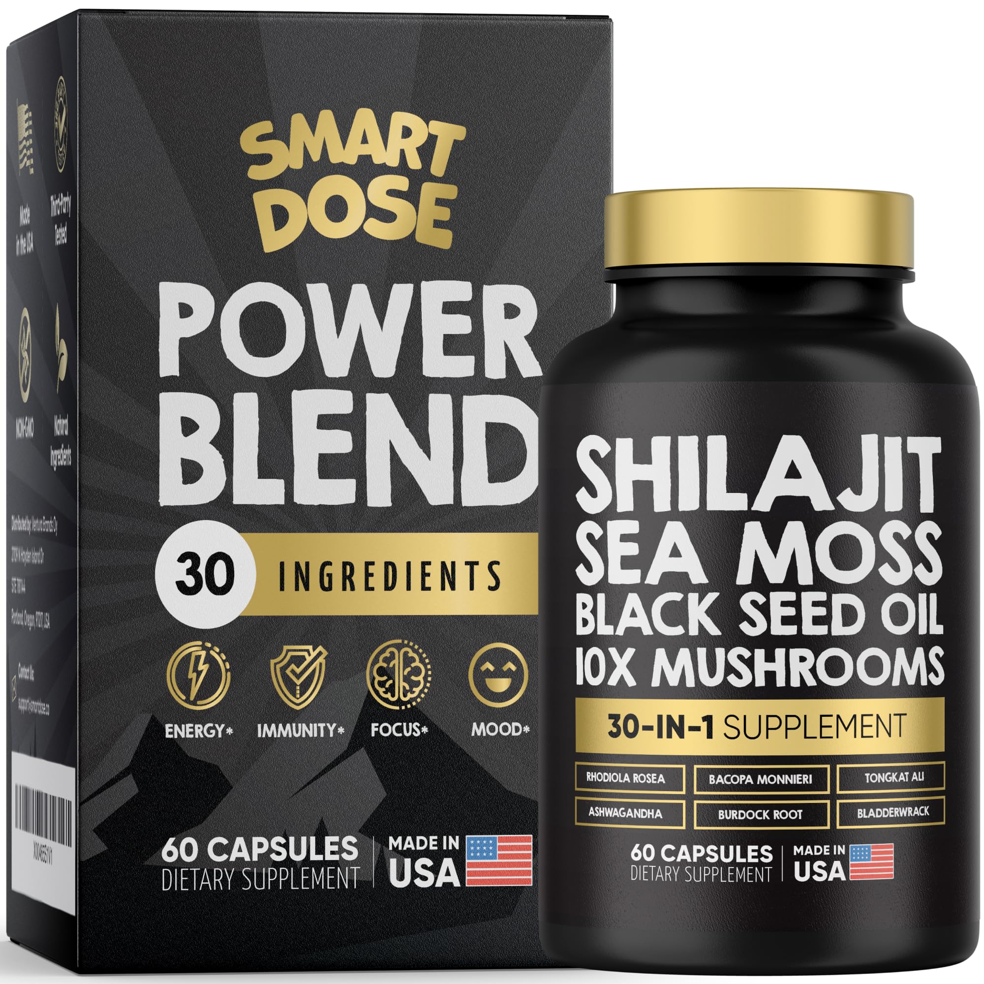 Amazon.com: Smart Dose Power Blend Capsules - 30-in-1 Supplement Bundle with Shilajit 6000mg ...