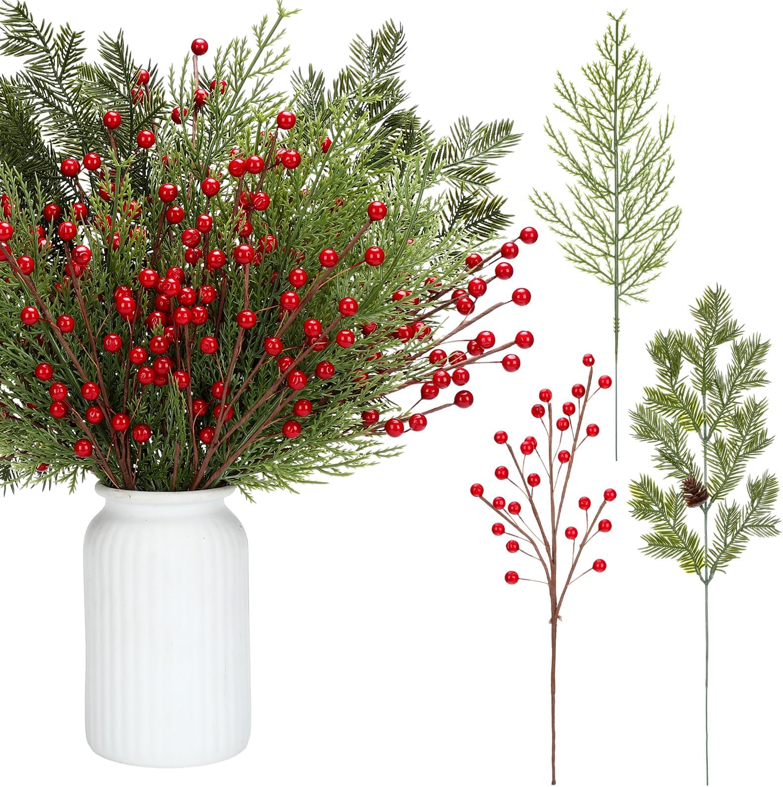 Amazon.com: Tigeen 30 Pcs Christmas Artificial Pine Branches with Berry ...