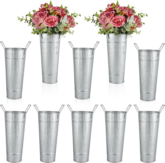 Amazon.com: VIVIRENOIR 10 Pcs Galvanized Metal Vases for Centerpieces ...