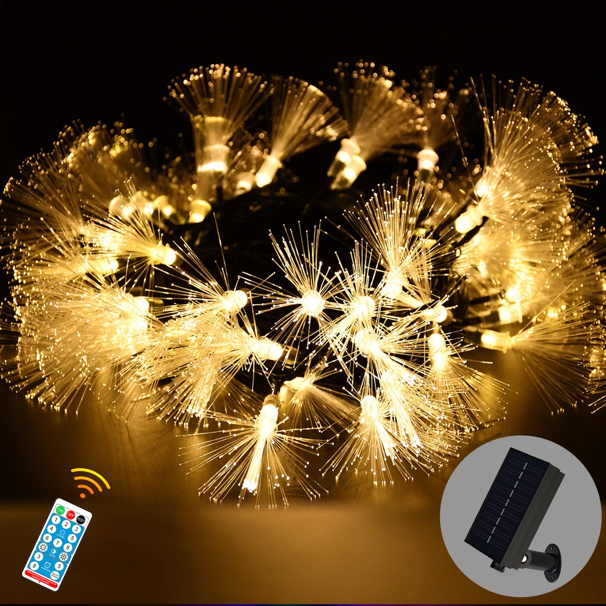 Fiber Optic Solar Lights Outdoor Waterproof 33FT 60 LED Starburst ...
