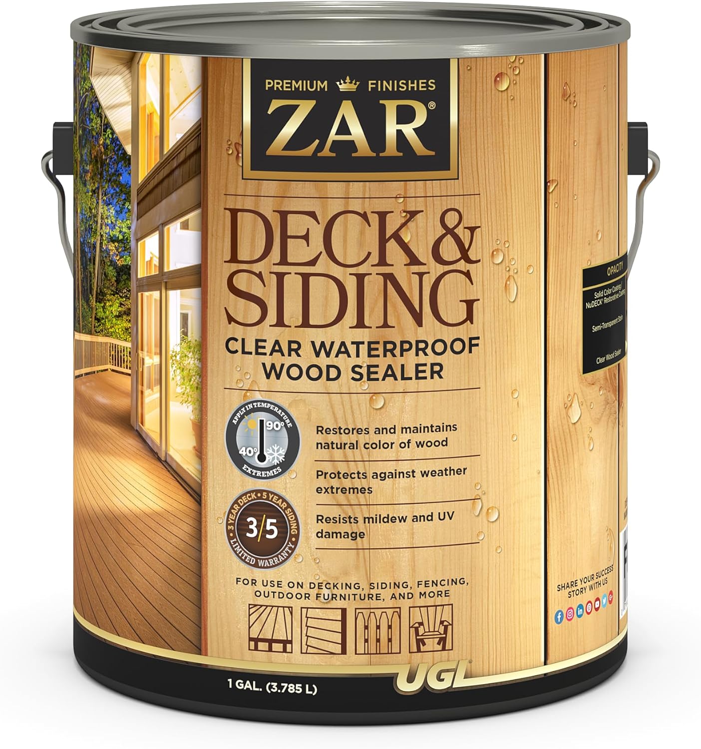 (New) ZAR Deck & Siding Clear Waterproof Wood Sealer, Clear, 1 Gallon ...