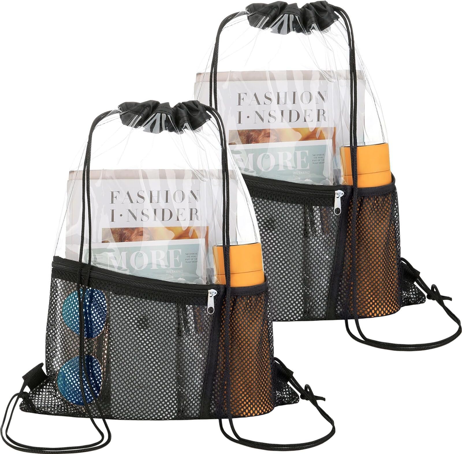 Amazon.com | NATURAL STYLE 2 PACK Clear Drawstring Bag Stadium Approved ...
