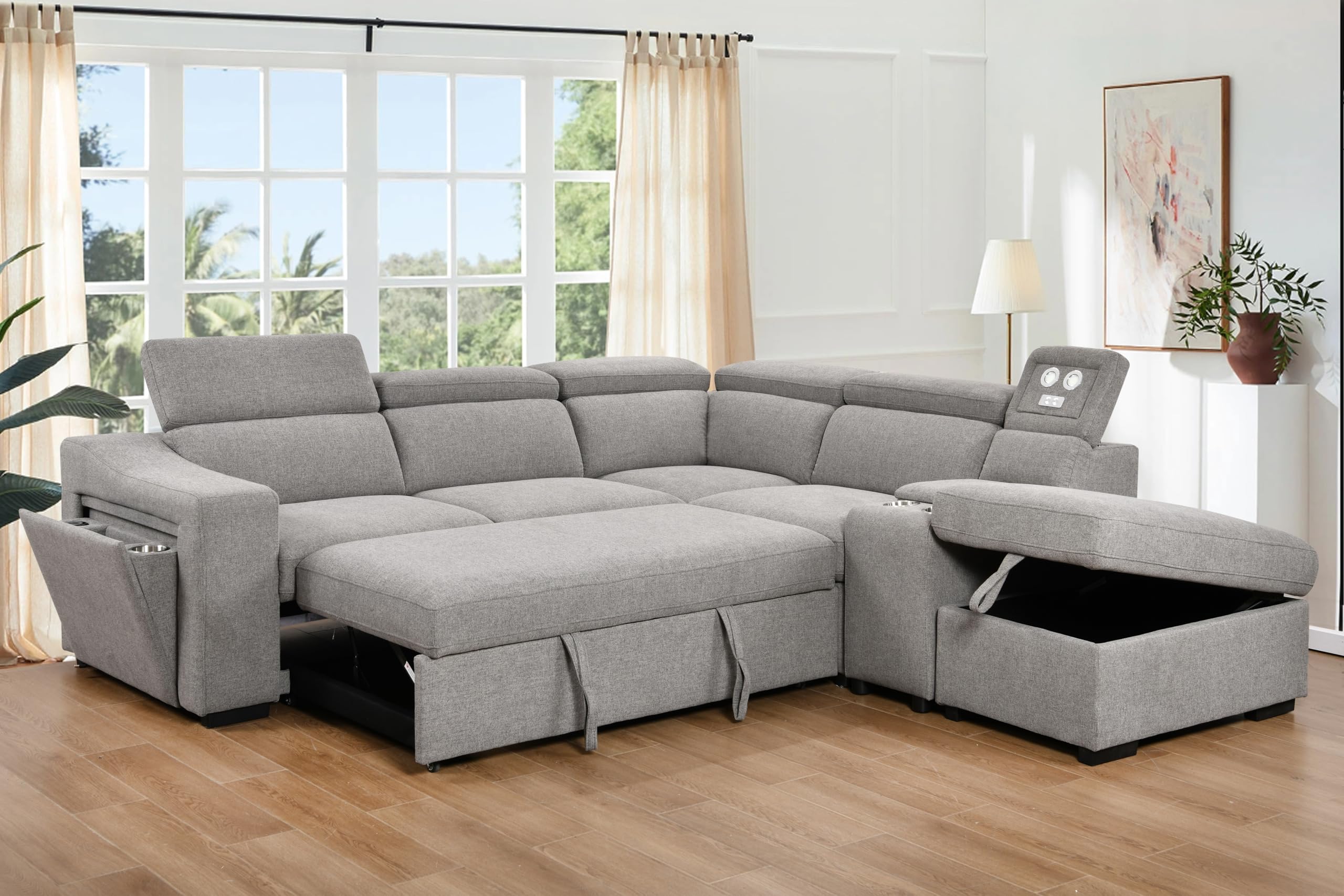 Amazon.com: THSUPER 105-Inch L Shaped Sectional Sleeper Sofa with Pull ...