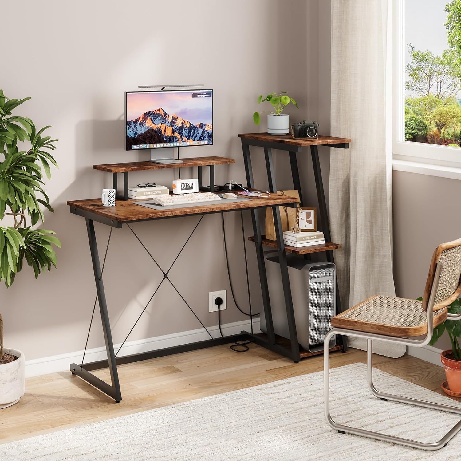 Dripex Computer Desk with 3-Tier Reversible Storage Shelves, Small ...