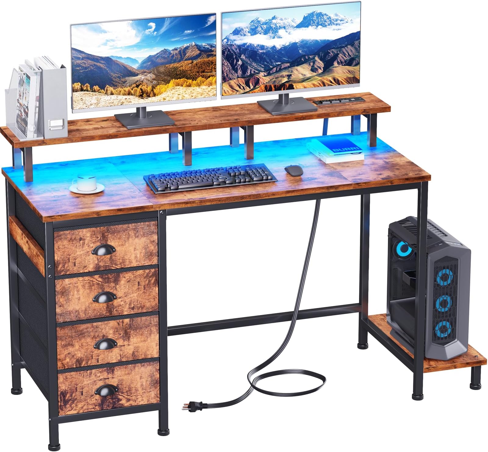 Amazon.com: Furologee Computer Desk with 4 Fabric Drawers, 47" Gaming ...