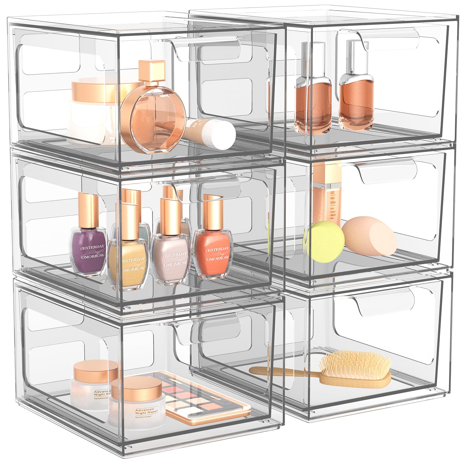 Amazon.com: SpaceHacks 6 Pack Stackable Plastic Makeup Organizer ...
