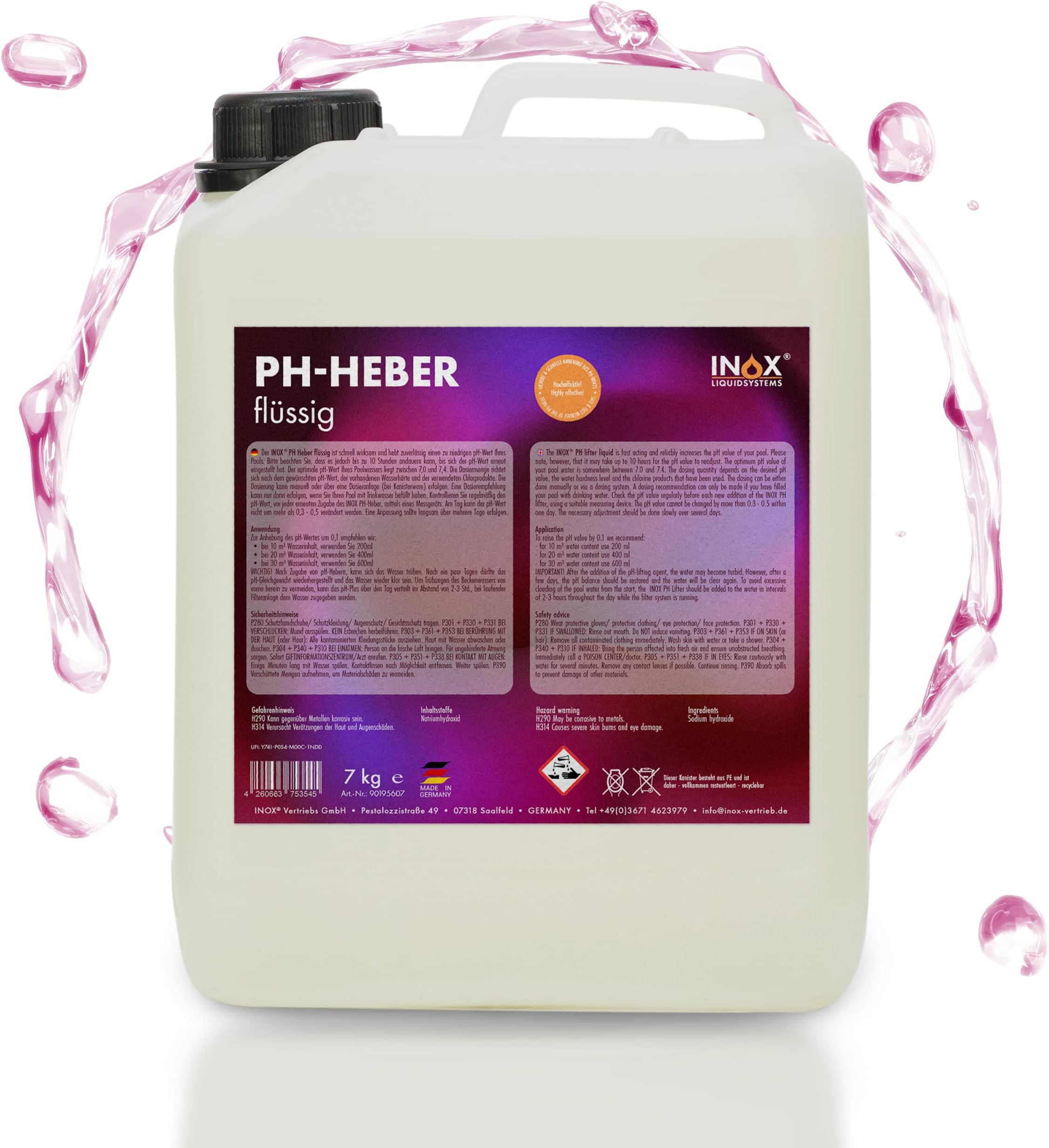 INOX® - Effektiver pH-Heber flüssig im 7 KG-Kanister | Optimale pH Regulierung | Universaler pH ...