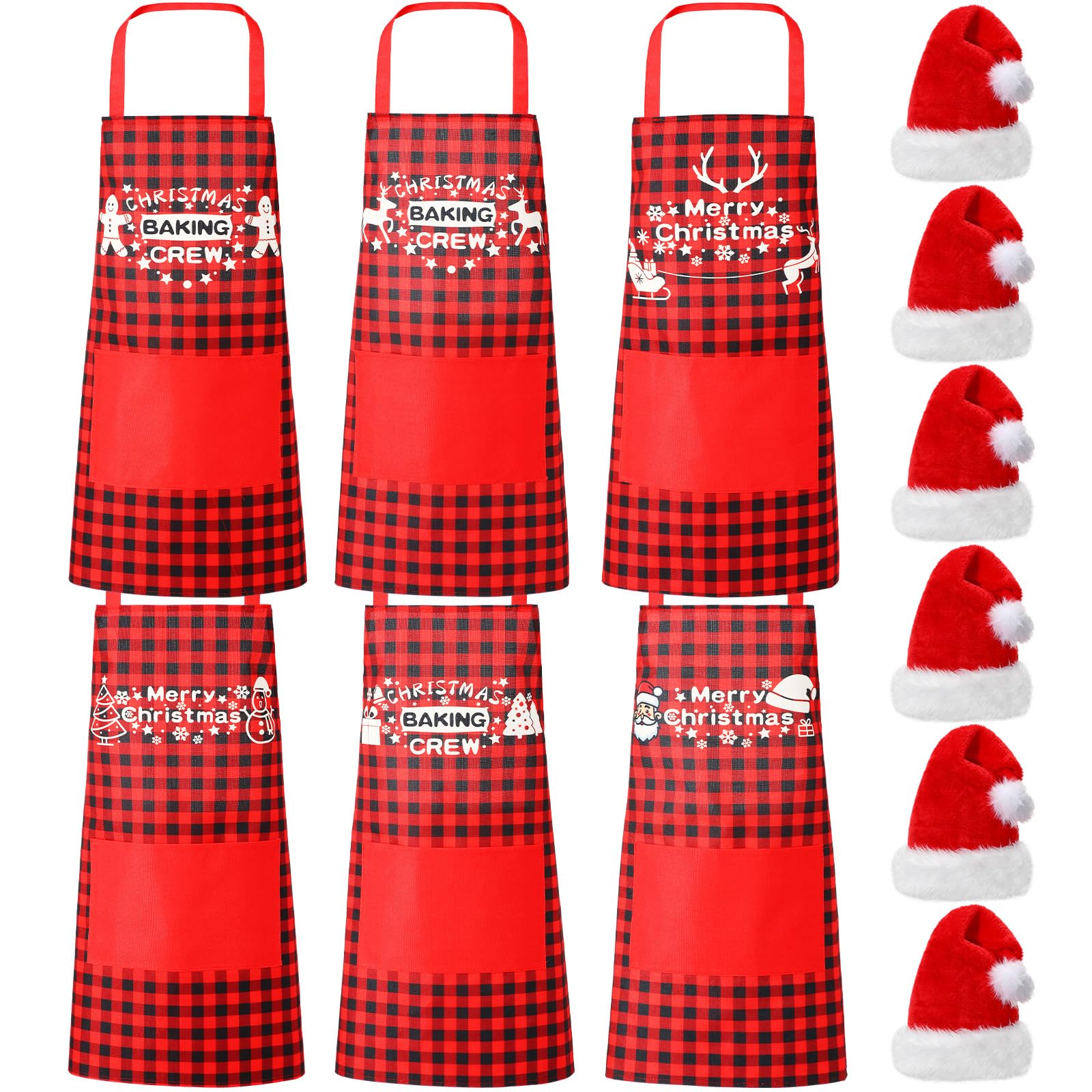 Amazon.com: Langyiwee 12 Pcs Christmas Aprons and Hats Sets Christmas ...