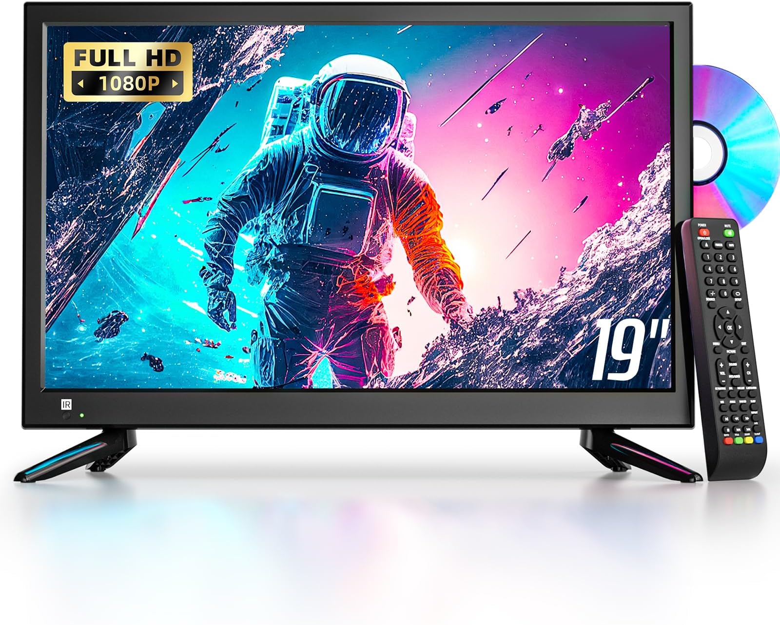 Desobry 19 inch small TV Built-in DVD player, 1080P mini TV with ...