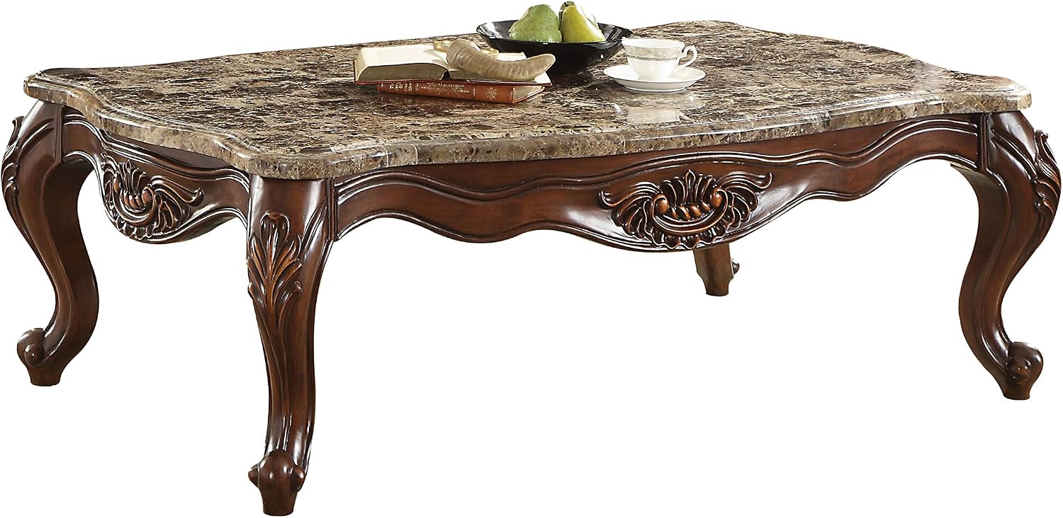 Amazon.com: ACME Furniture Coffee Table,Marble and Cherry Oak : Home ...
