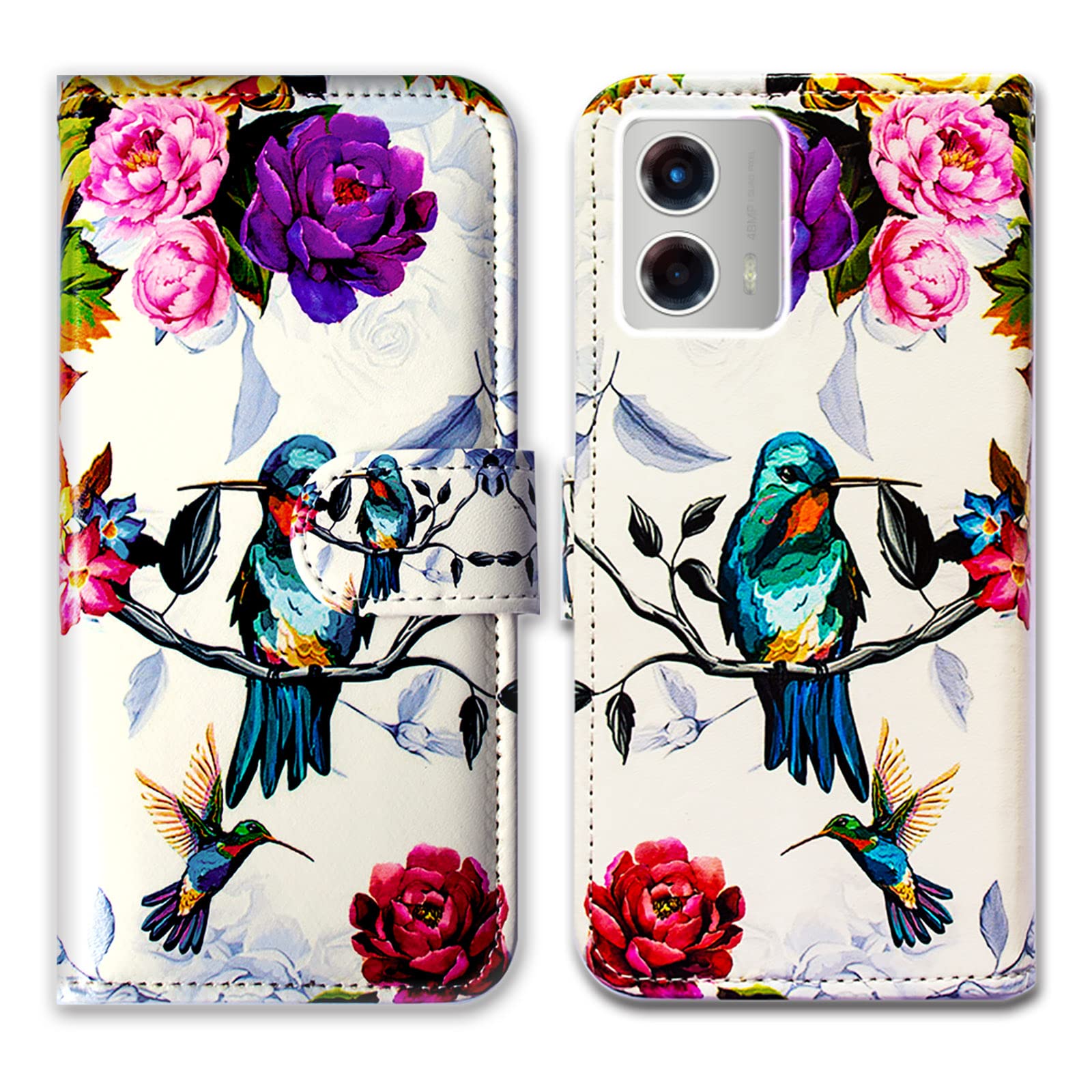 Amazon.com: Bcov Case for Moto G 5G 2023,Hummingbird in Flowers Bird Leather Flip Phone Case ...