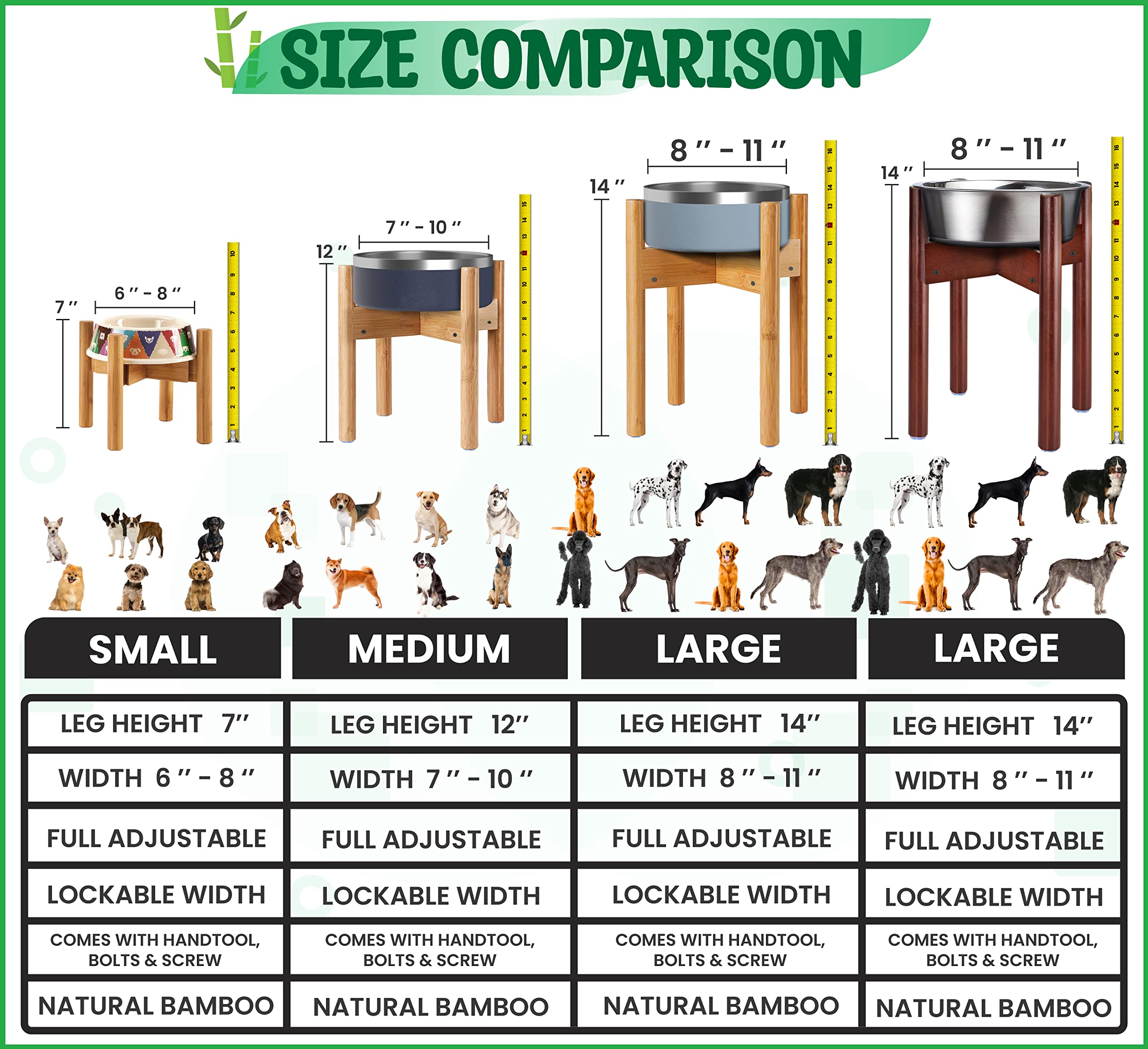 Adjustable Dog Bowl Stand for Large Dogs - 8"-11" Wide, (Height 14 ...