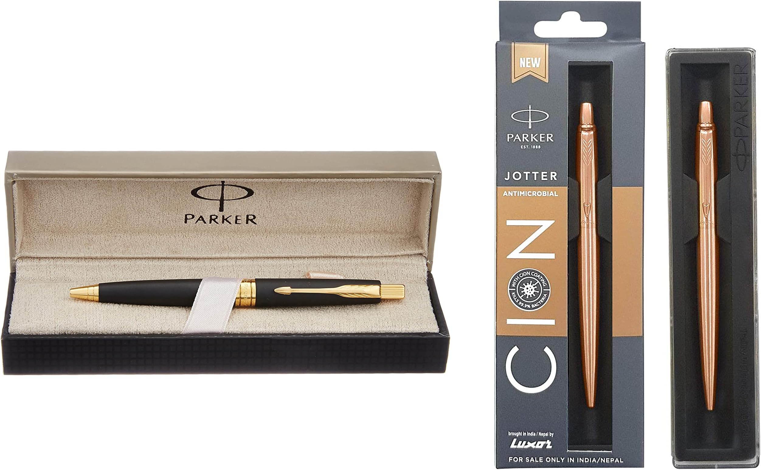 Parker Aster Matte Black GT Ball Pen Jotter Anti Microbial Stainless Steel Ball Pen (Ink - Blue ...