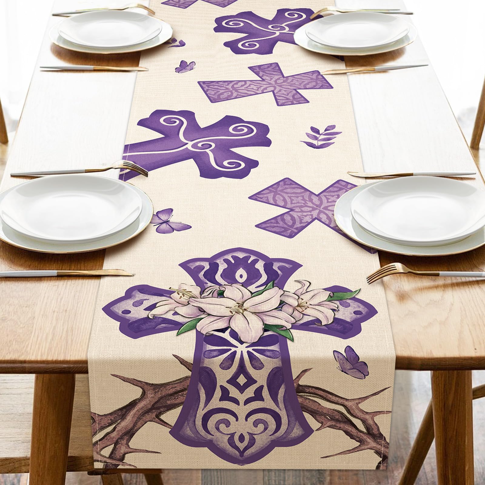Amazon.com: Uruney Christian Easter Cross Chinoiserie Table Runner ...