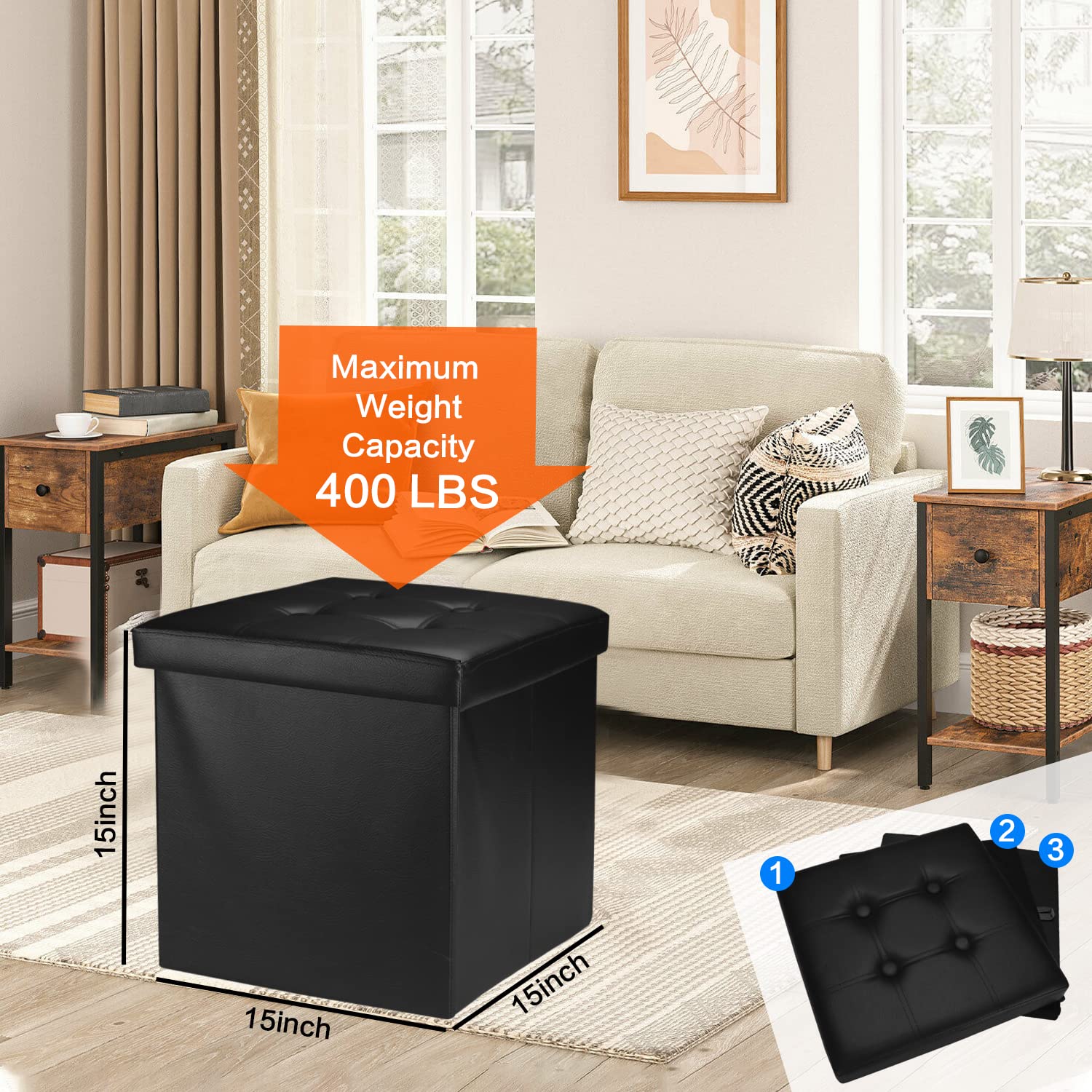 EYLAEM Ottoman with Storage, 15 Inches Footrest Stool Cube Boxes ...