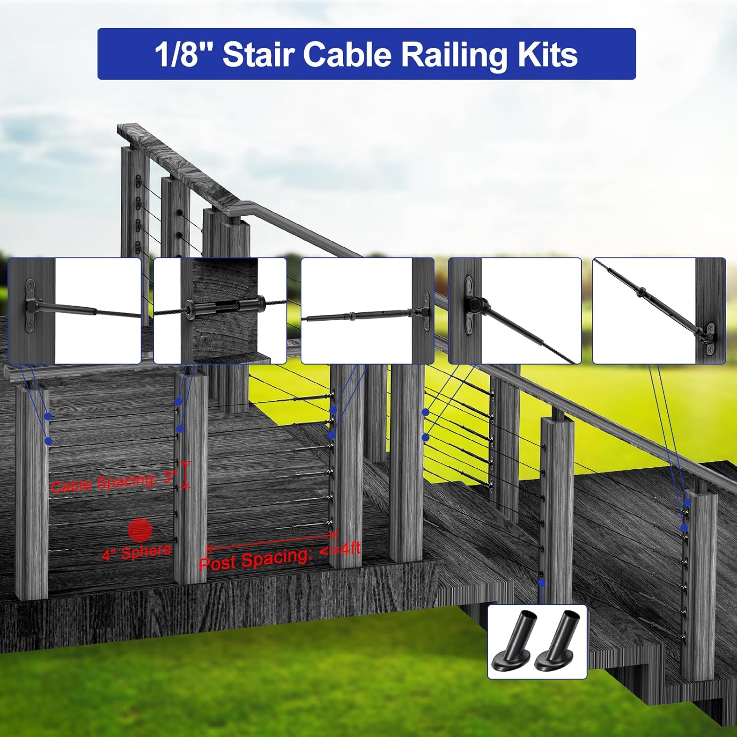 BLIKA 30 Pair 1/8 Black Cable Railing Kit Swage Nepal | Ubuy