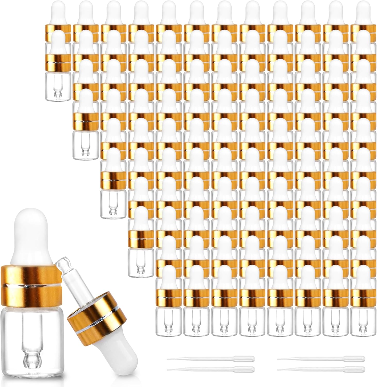 Amazon.com: Comrzor 100 Pack 2ml Clear Glass Dropper Bottles with 4 Pcs Plastic Droppers, Mini ...