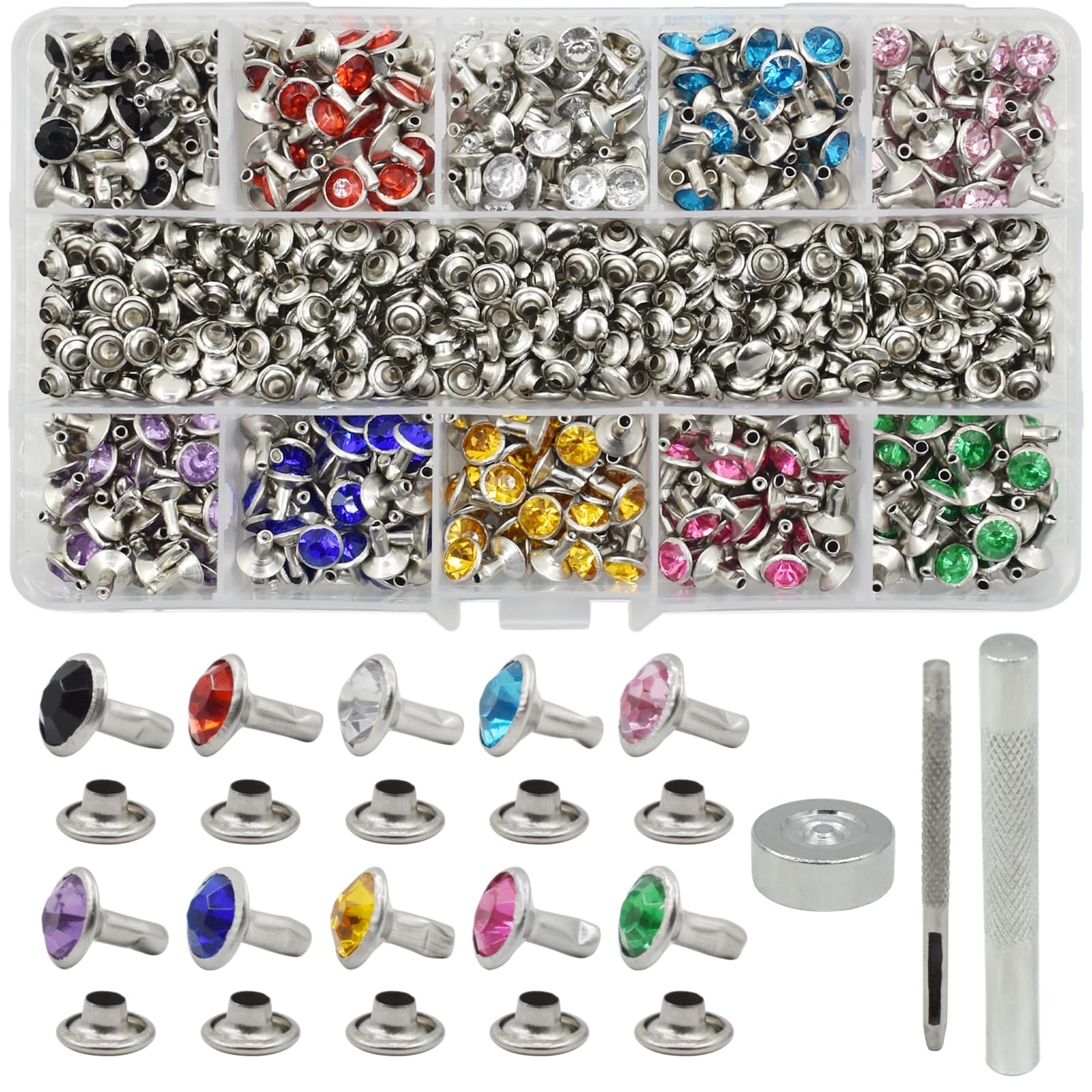 Amazon.com: BDS-HOME 400sets 7mm Rhinestone Rivets 10 Colors Cz Crystal ...