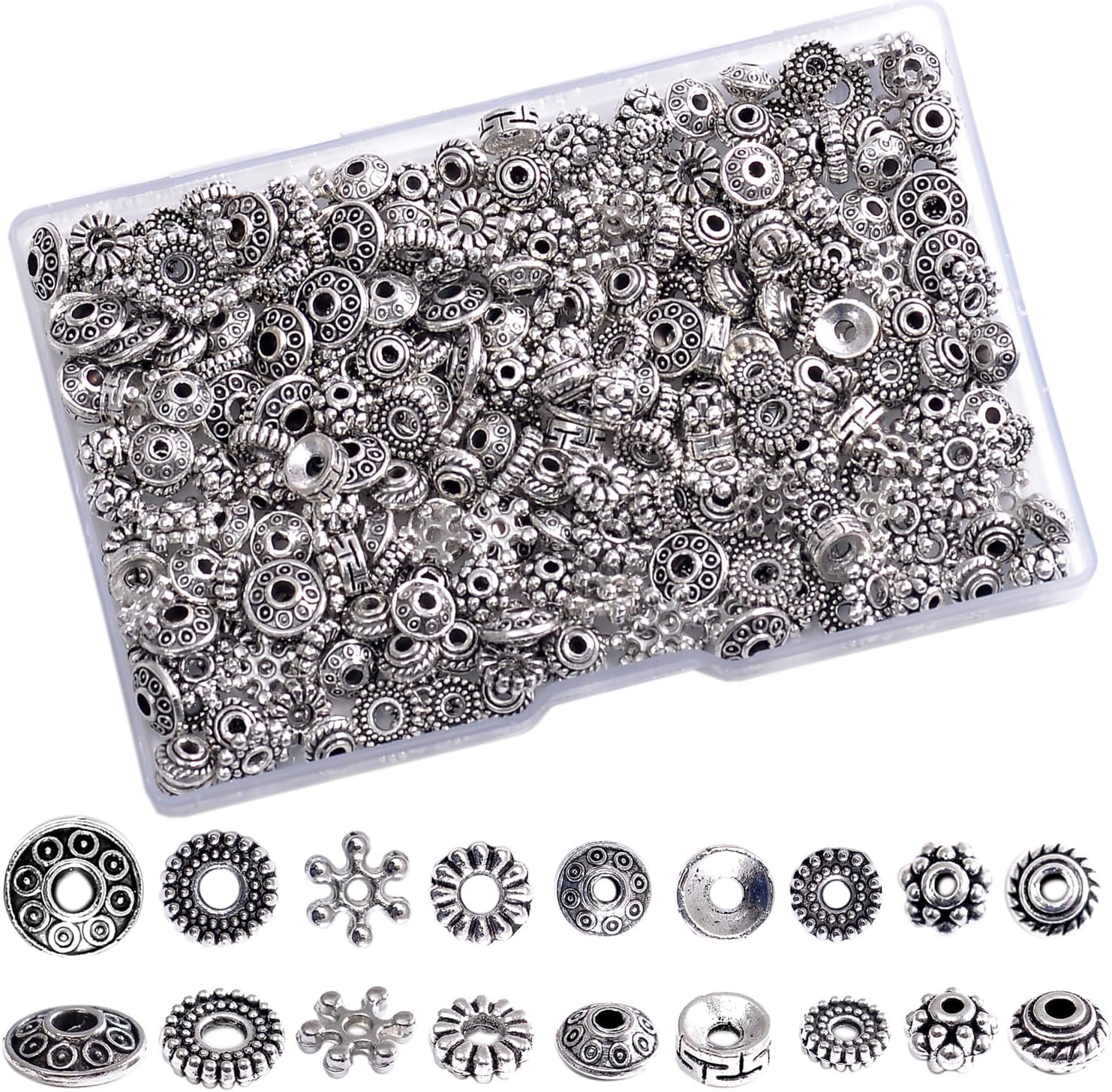 Amazon.com: Paxcoo 600pcs 12 Style Silver Spacer Beads Jewelry Bead ...