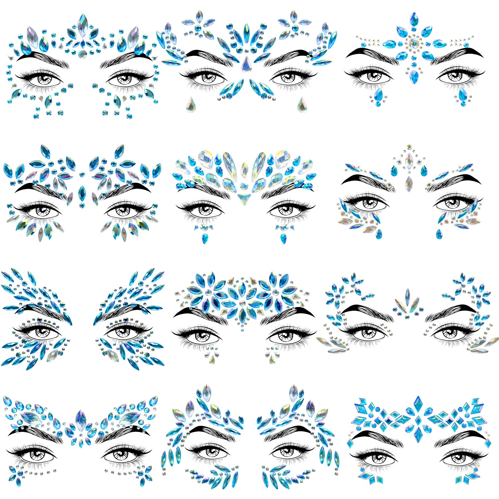 Amazon.com : Allruyee 12 Sets Face Jewels Face Gems Mermaid Glitter ...