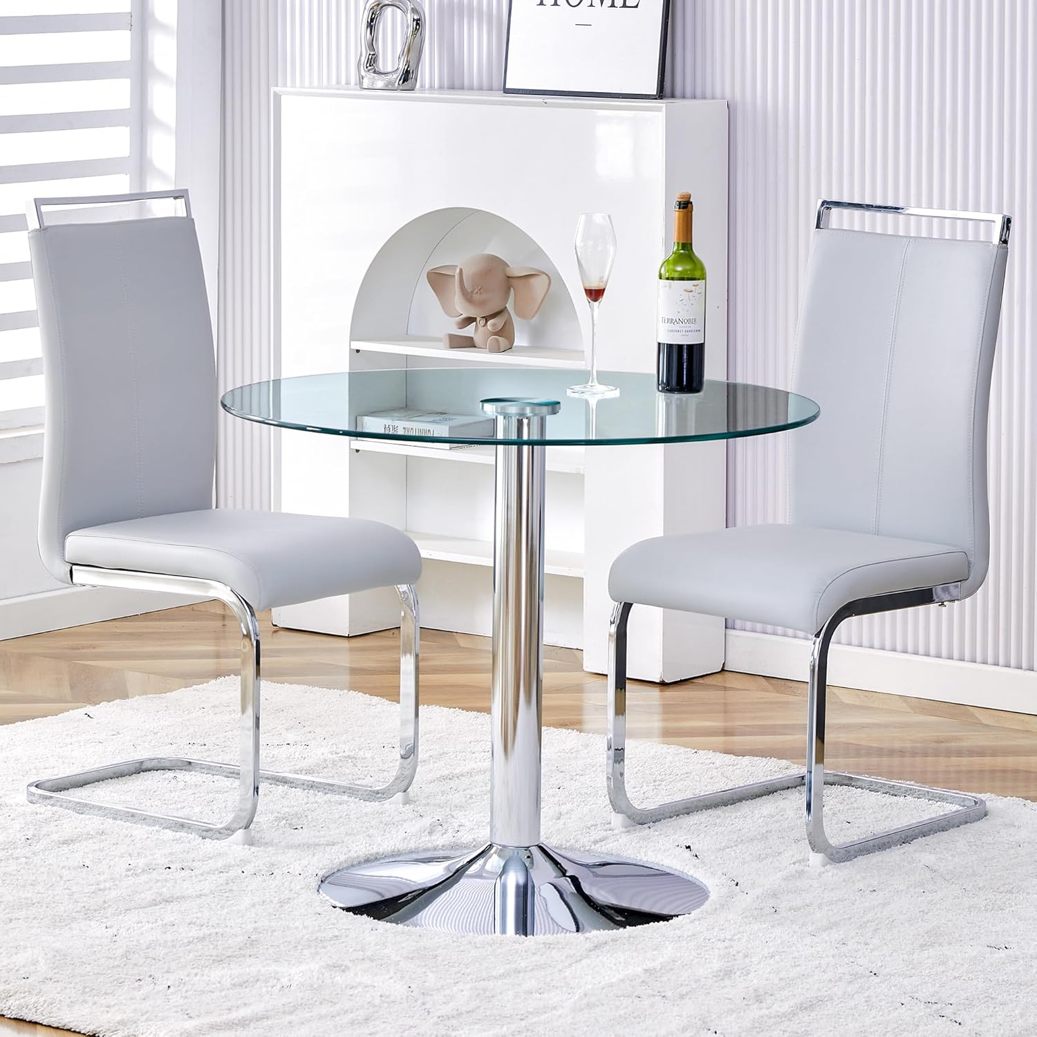 Glass Round Table Set for 2, 3 Piece Dining Table Set for Kitchen ...
