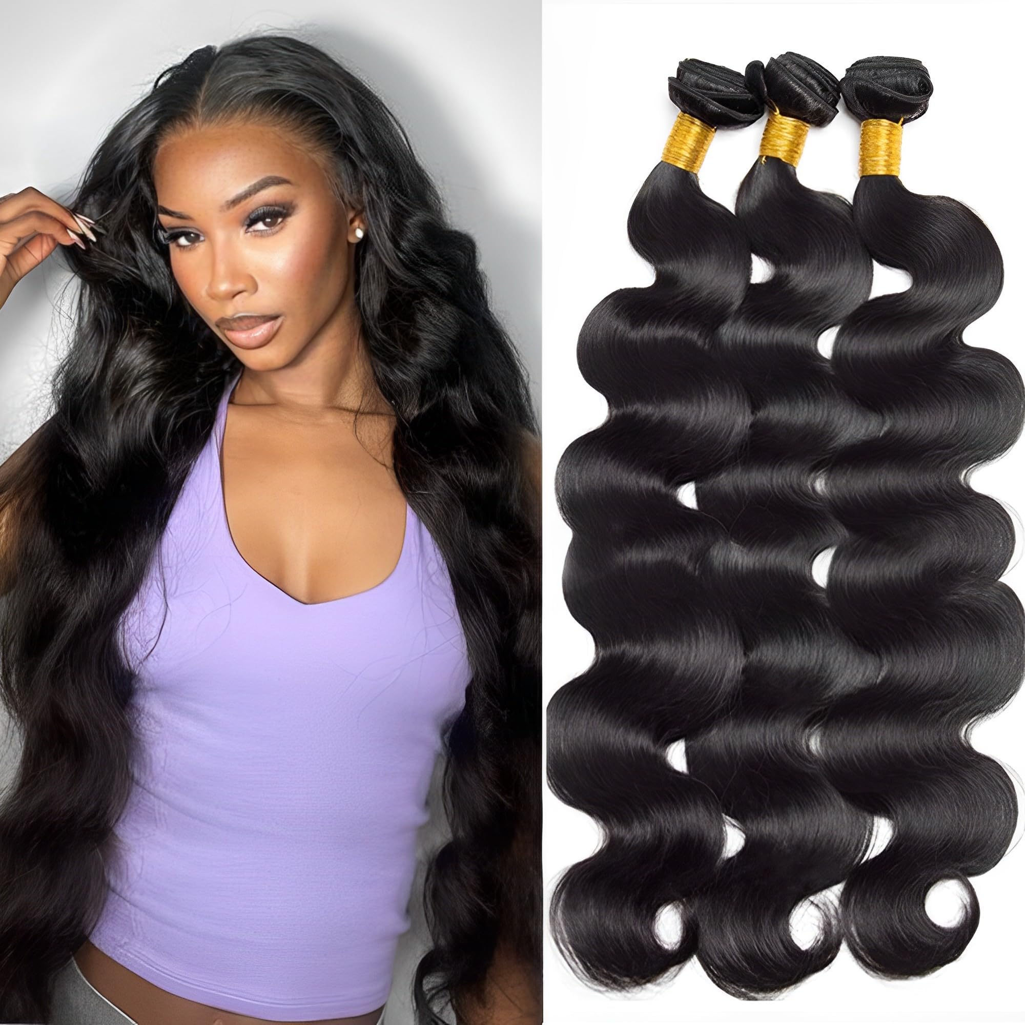 Amazon.com : Body Wave Human Hair Bundles Brazilian Hair Bundles Double ...