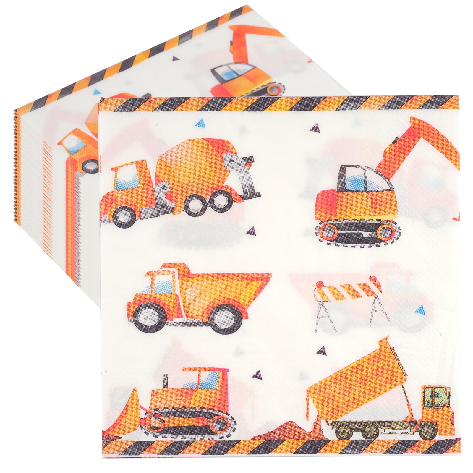 Pack of 40 Digger Napkins, 33 x 33 cm Napkins Construction Site Square ...