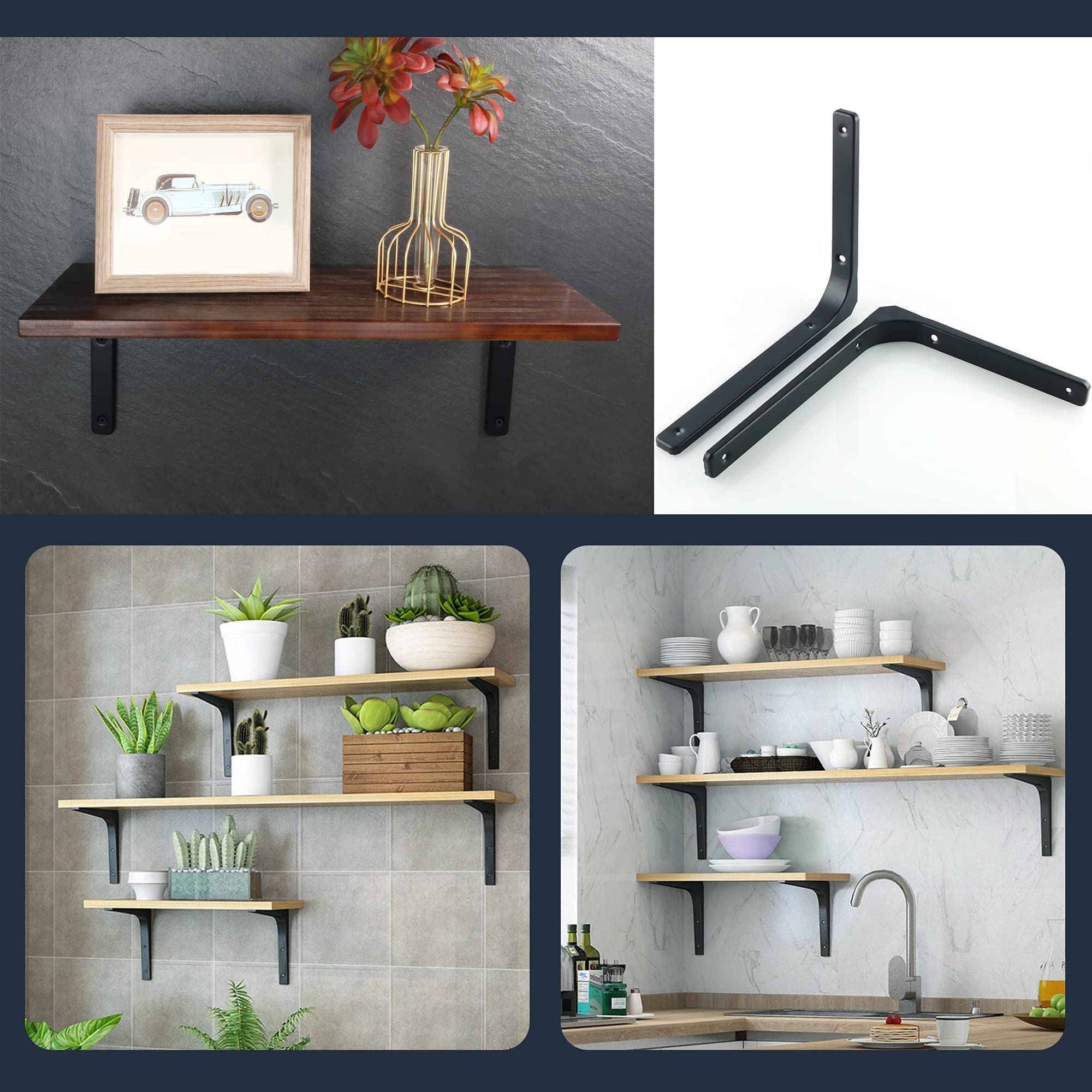 Snapklik.com : Black Shelf Bracket, 12 Inch L Shape Wall Bracket Heavy ...