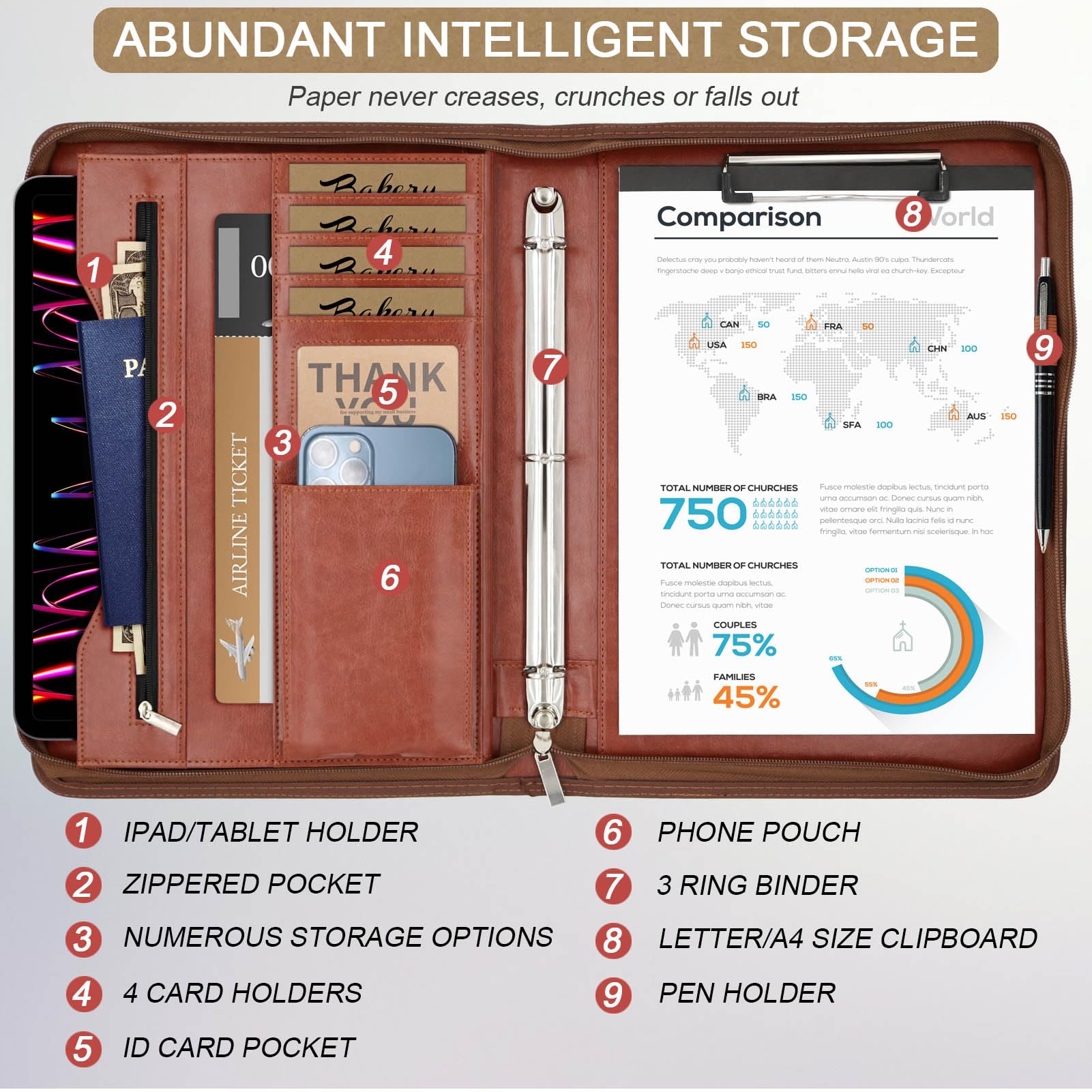 Snapklik.com : Padfolio Portfolio Leather Binder, Interview Legal ...
